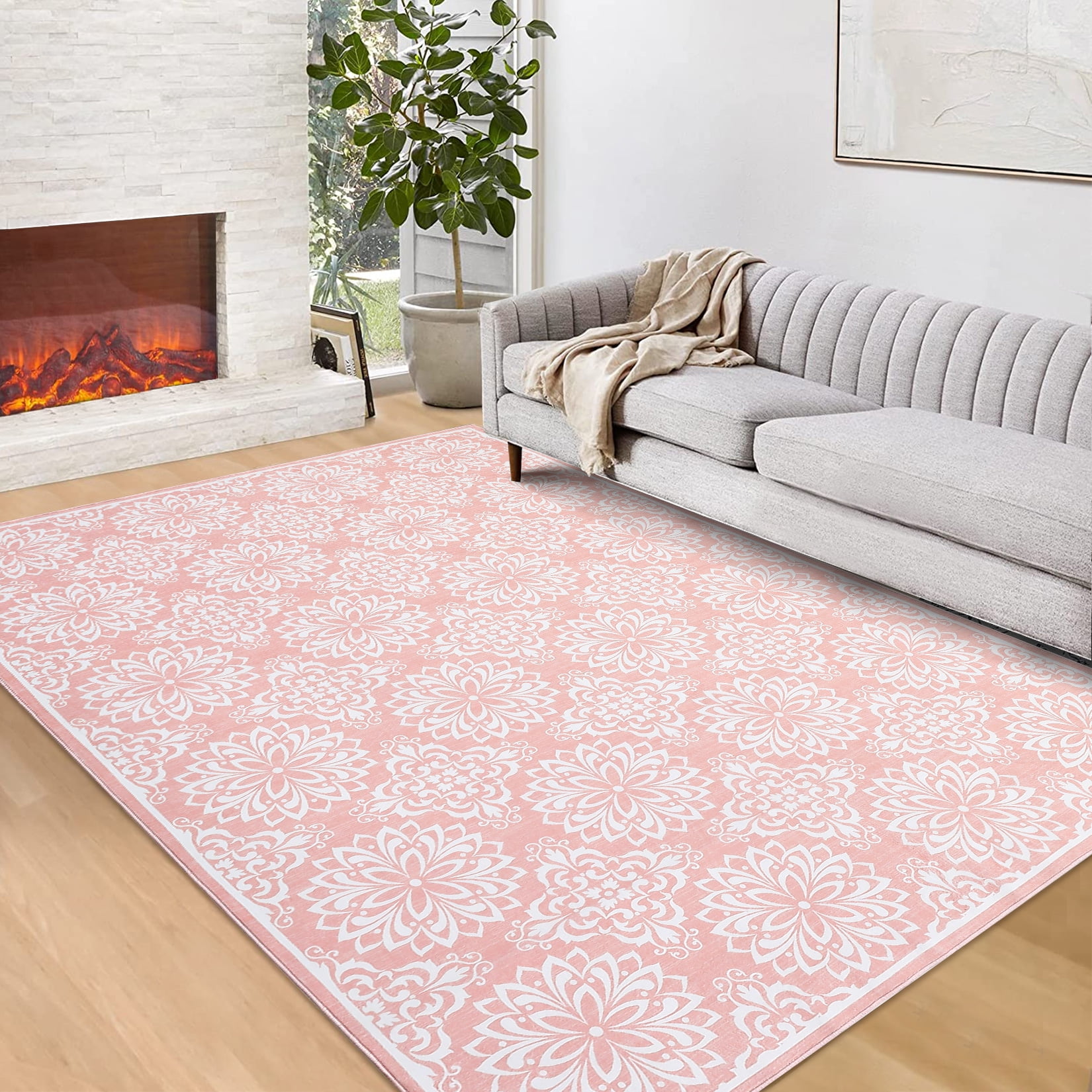 Haperlare Area Rugs Washable Rugs Floral Boho Rug Vintage Rugs Modern Rugs Soft Carpet Low Pile Non Slip Rugs for Living Room Bedroom 5 x 7 Pink Walmart Business Supplies