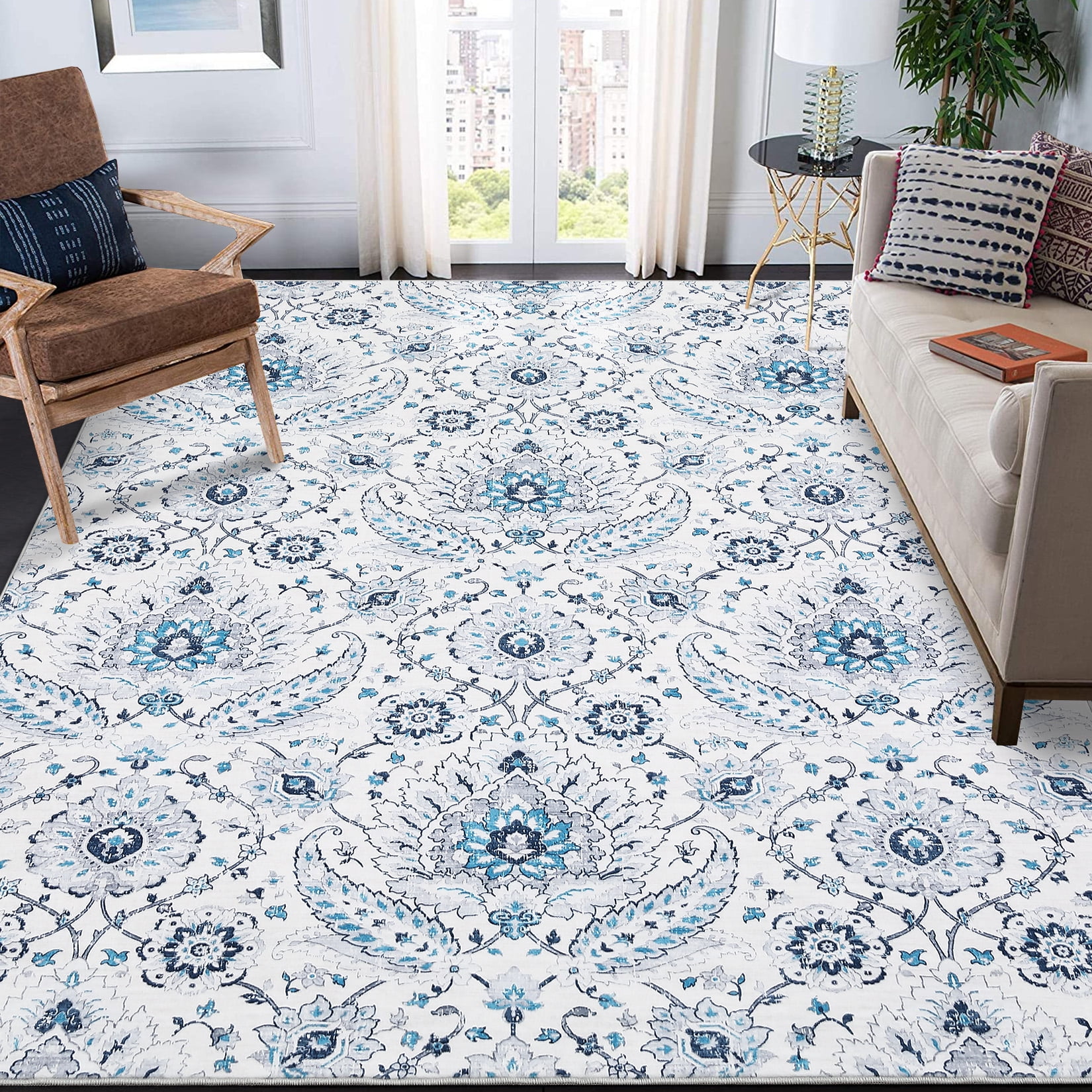 Haperlare Bohemian Floral Area Rugs for Living Room Machine Washable ...