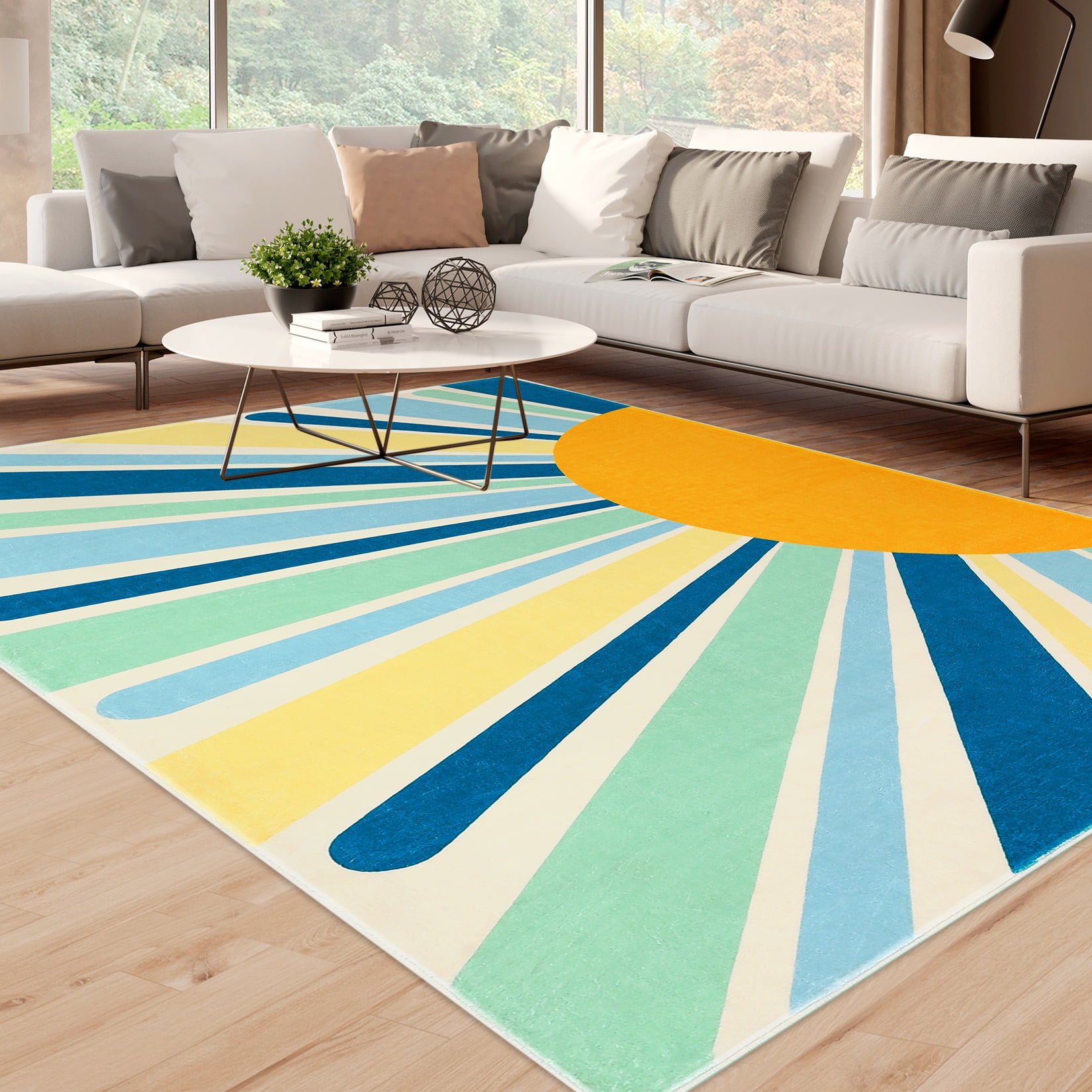 Haperlare Boho Area Rug Washable Rug Sun Print Area Rug Modern Abstract ...