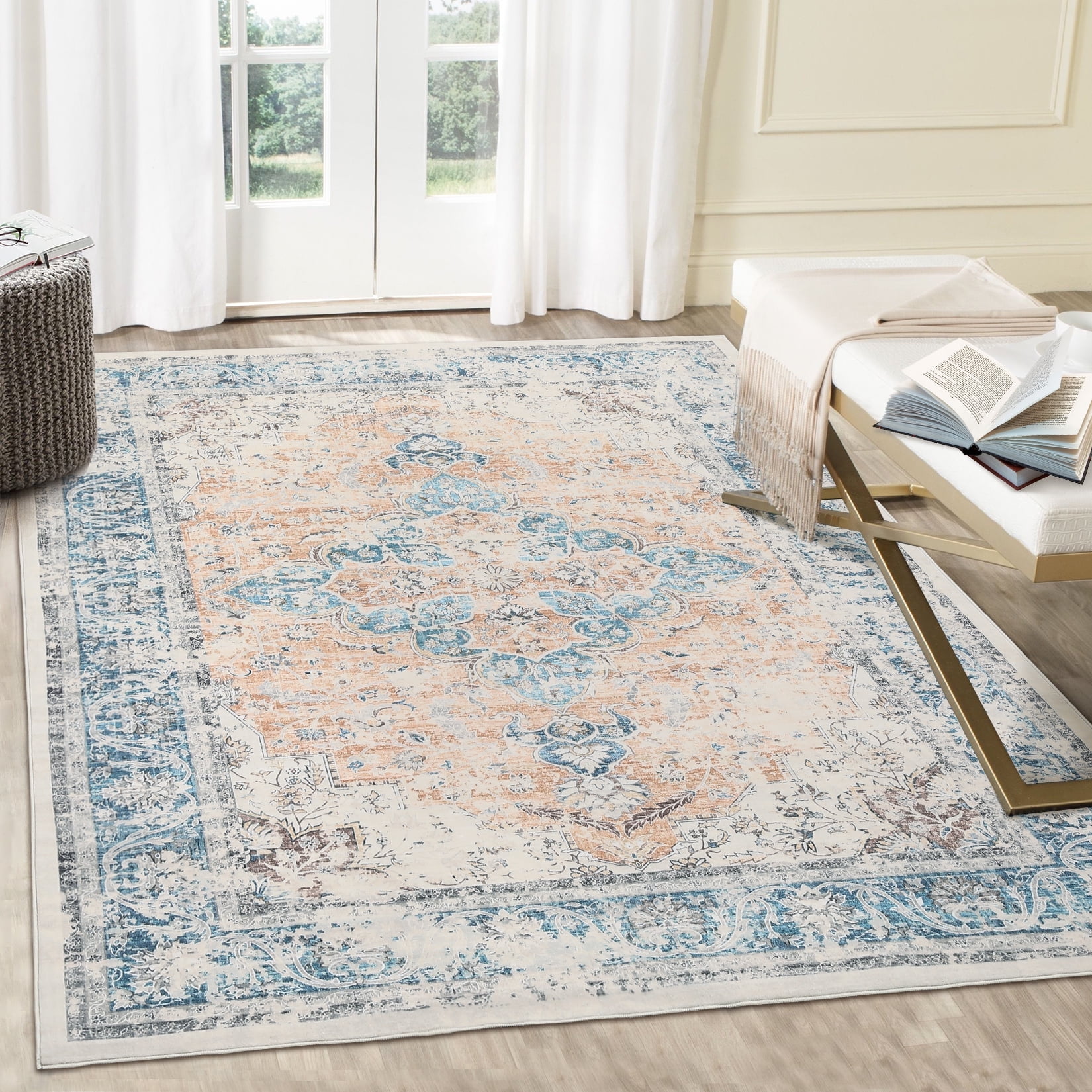 Haperlare Boho Floral Area Rugs Vintage Machine Washable Ultra-Thin ...