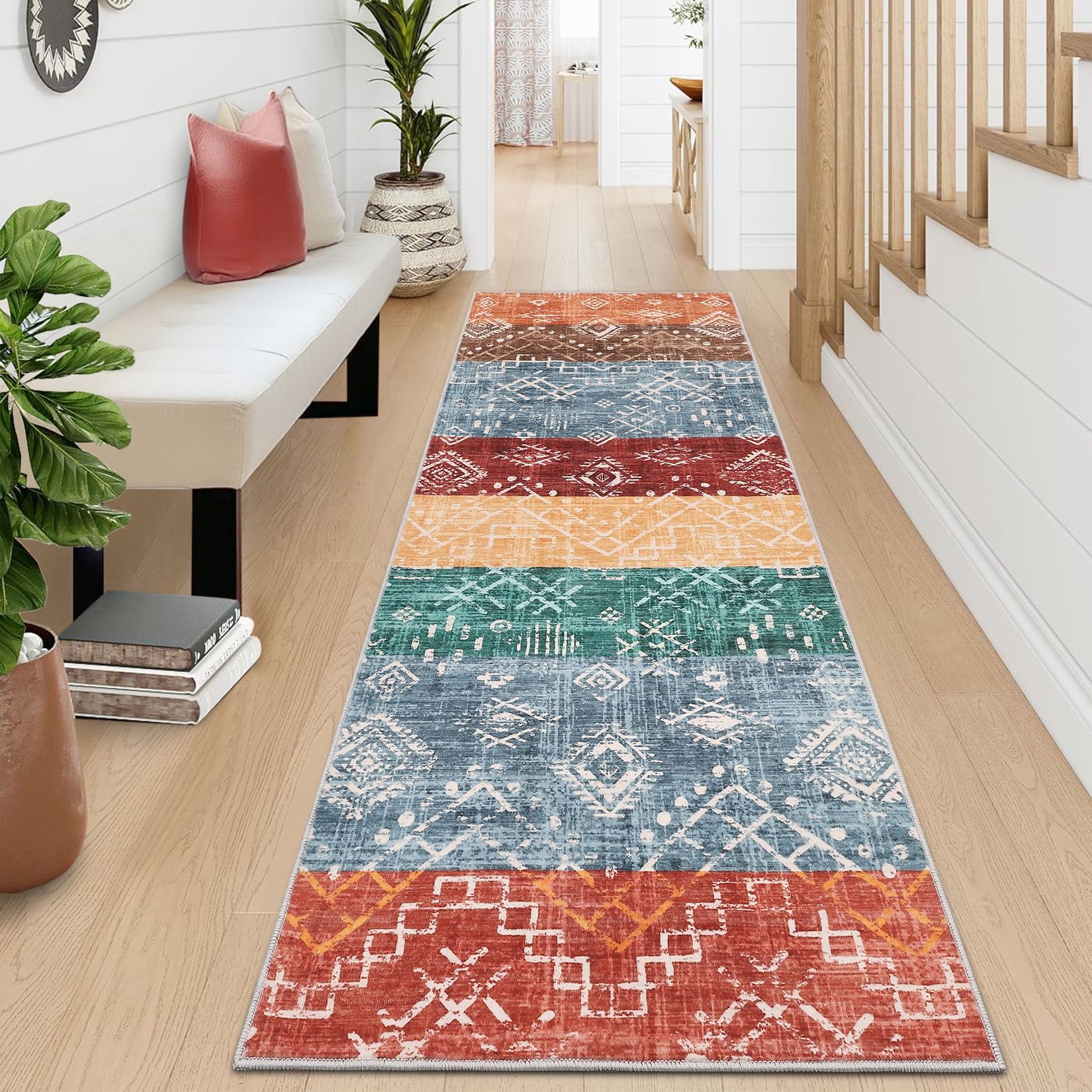 Haperlare Contemporary Washable Runner Rugs Geometric Non Slip Low Pile ...