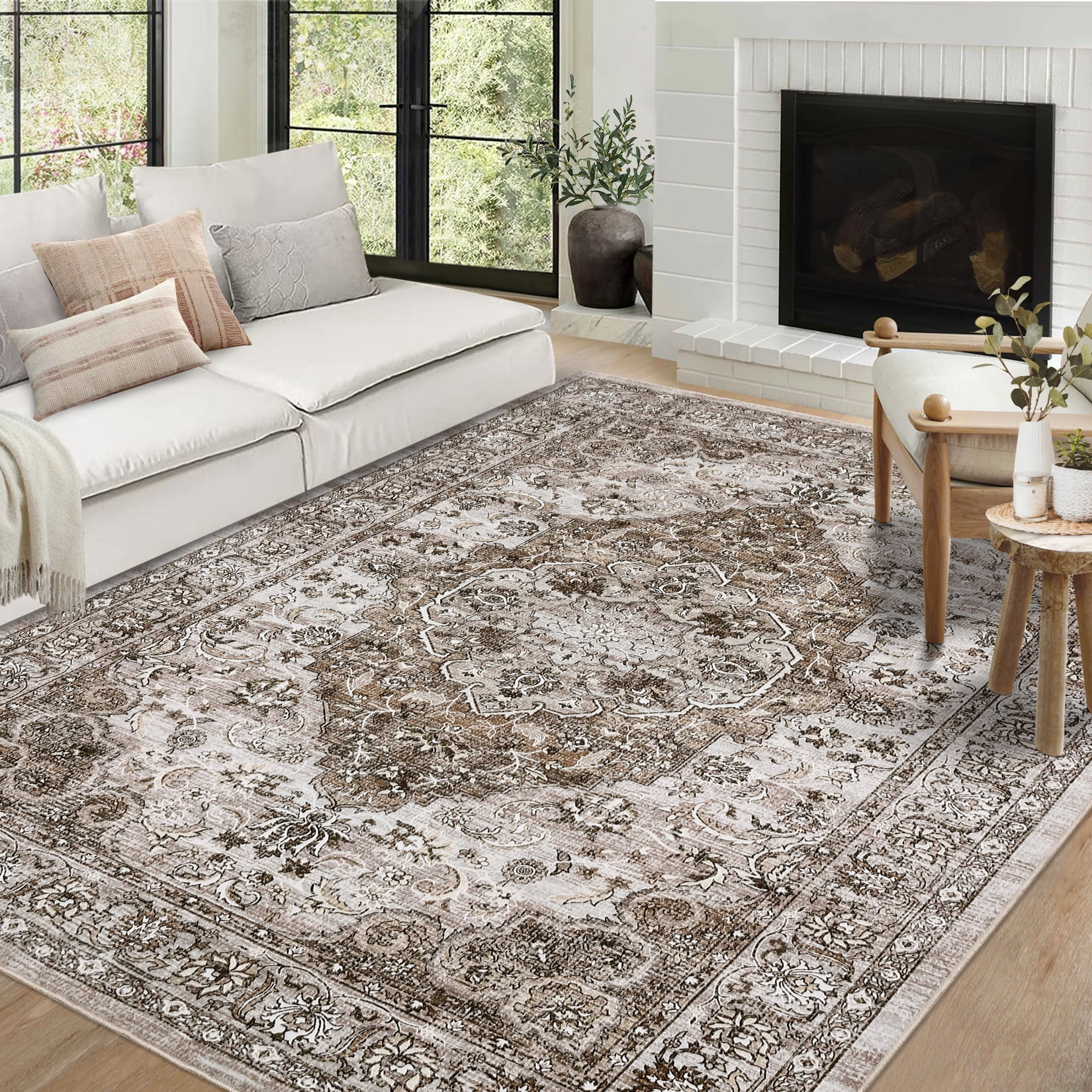 Haperlare Floral Distressed Area Rugs Vintage Washable Ultra-Thin Rugs ...