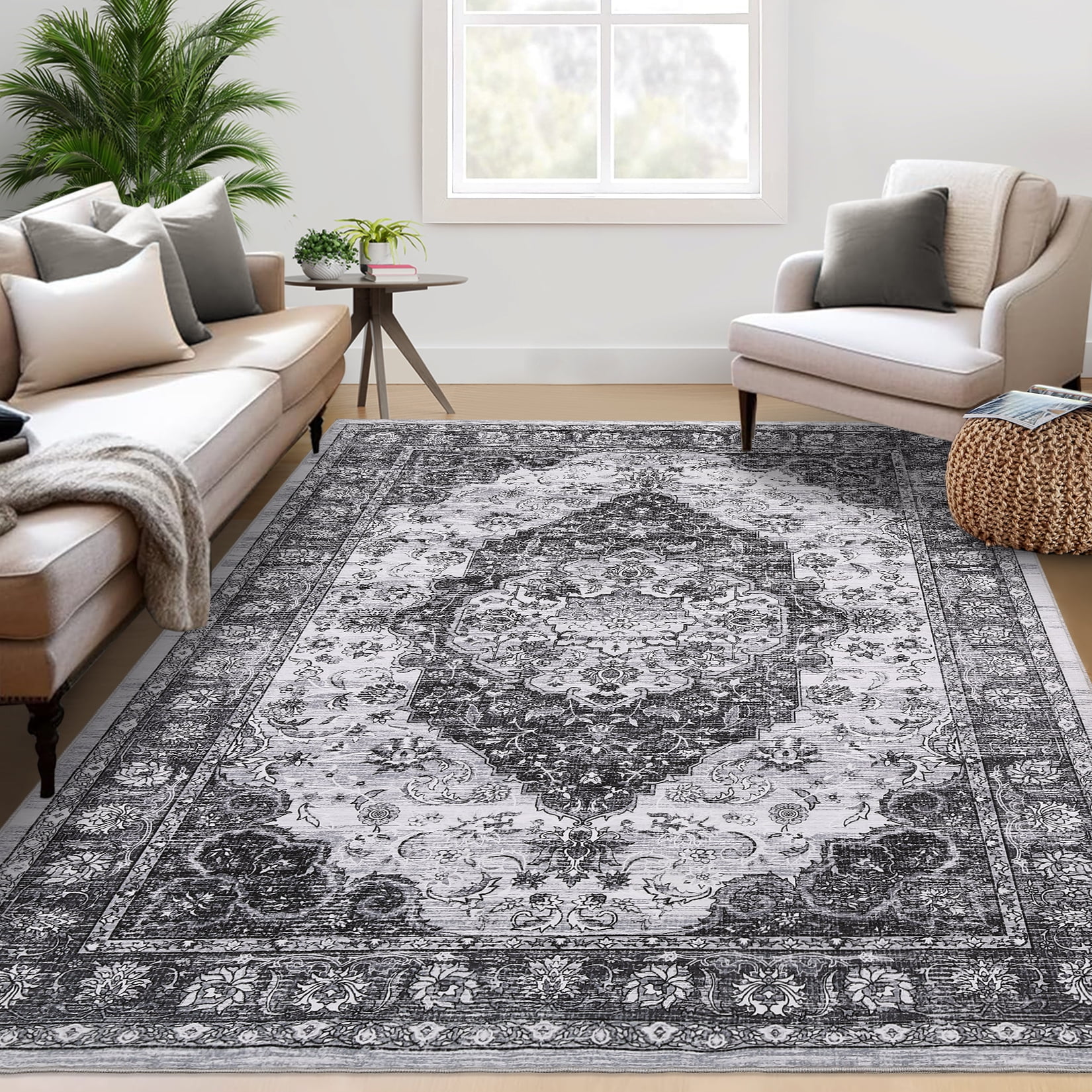 Haperlare Floral Distressed Area Rugs Vintage Washable Ultra-Thin Rugs ...