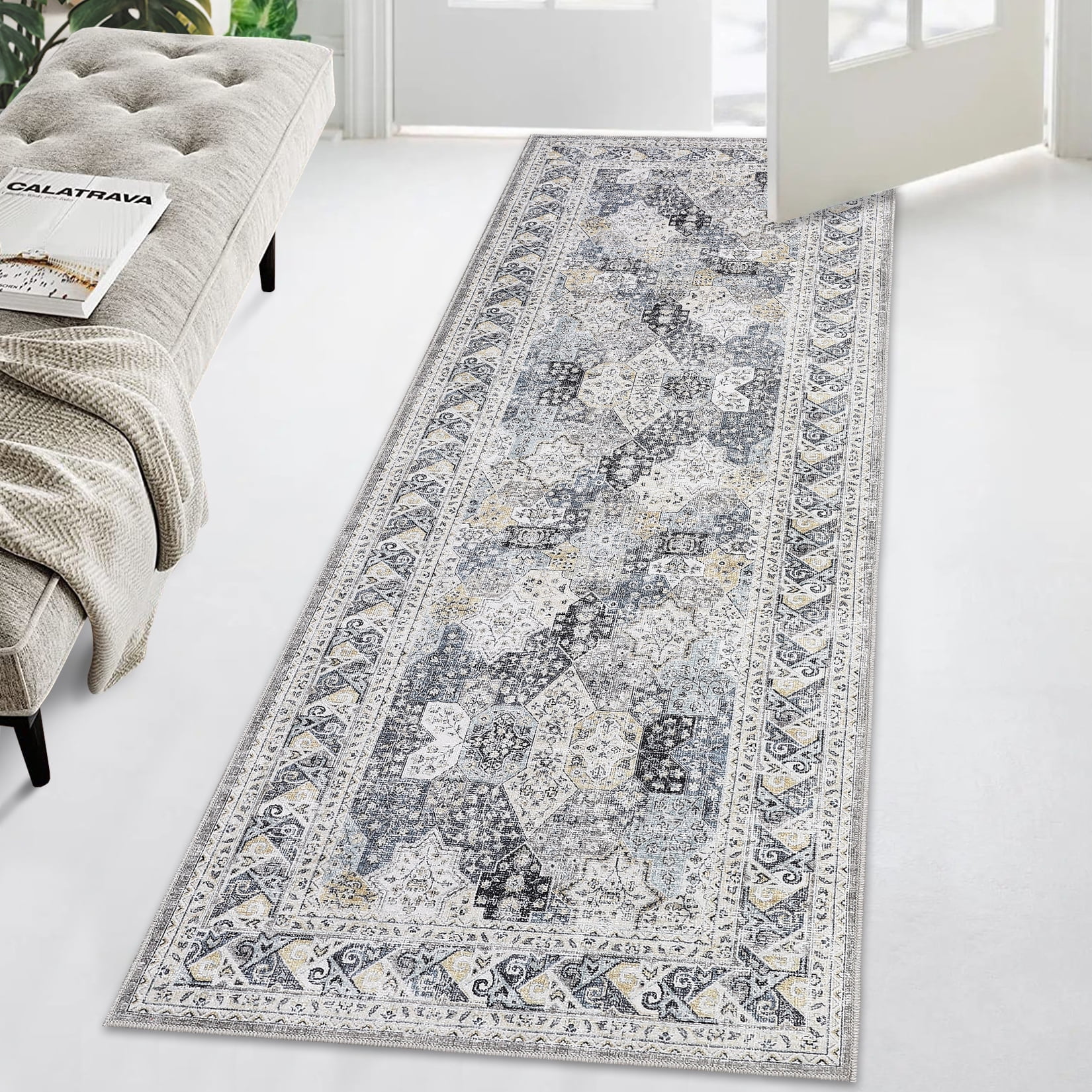 Haperlare Floral Runner Rugs for Hallway Washable Vintage Bohemian ...