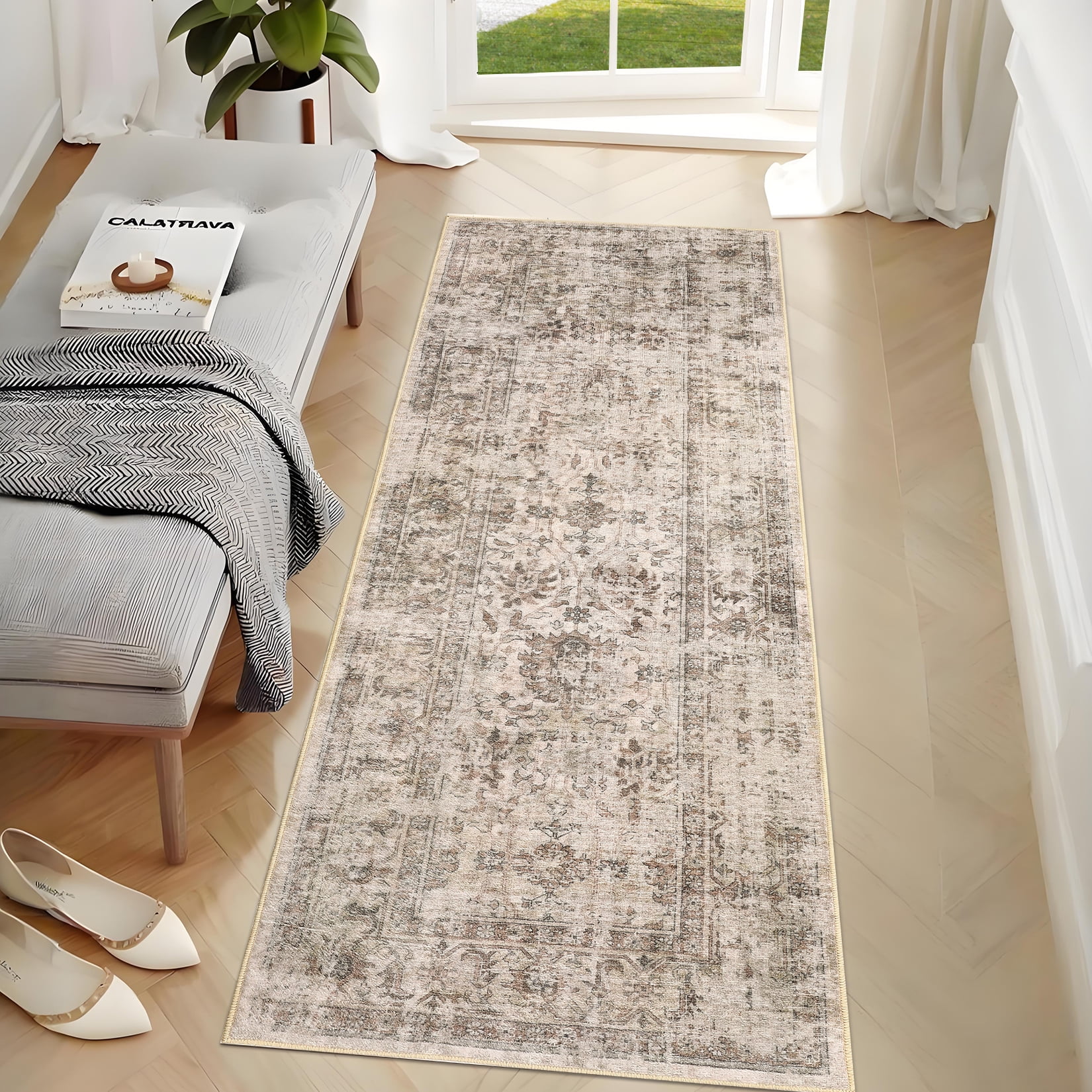 Haperlare Floral Washable Runner Rugs for Hallway Vintage Distressed ...