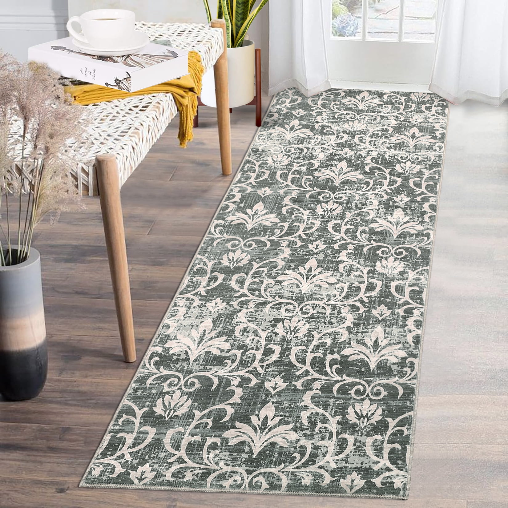 Haperlare Green Farmhouse Runner Rugs for Hallway Vintage Floral ...