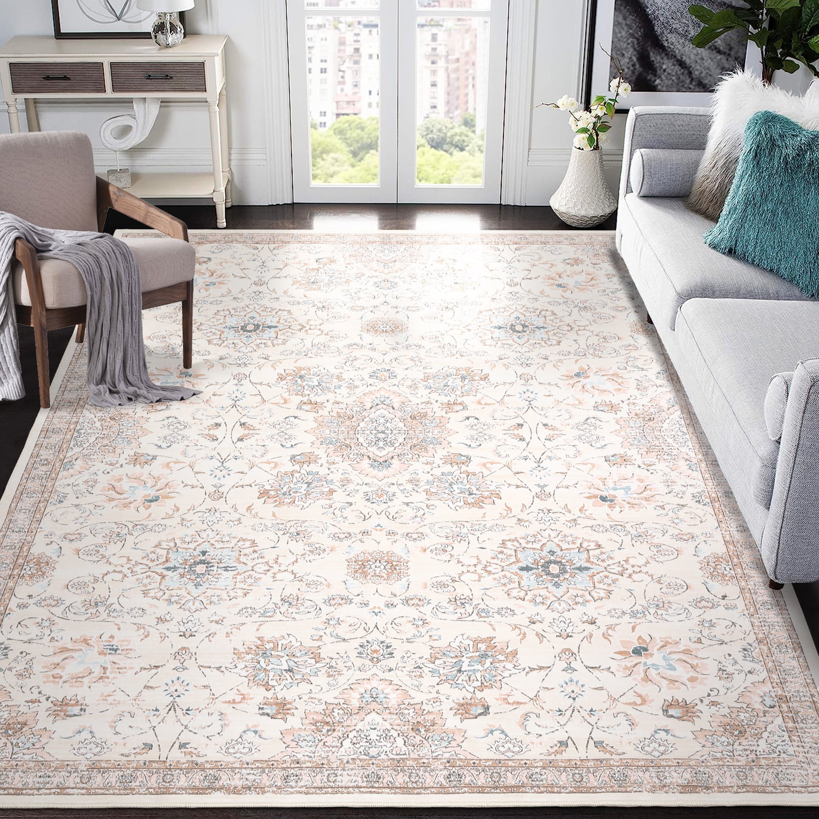 Haperlare Living Room Area Rugs Oriental Floral Washable Rugs for ...