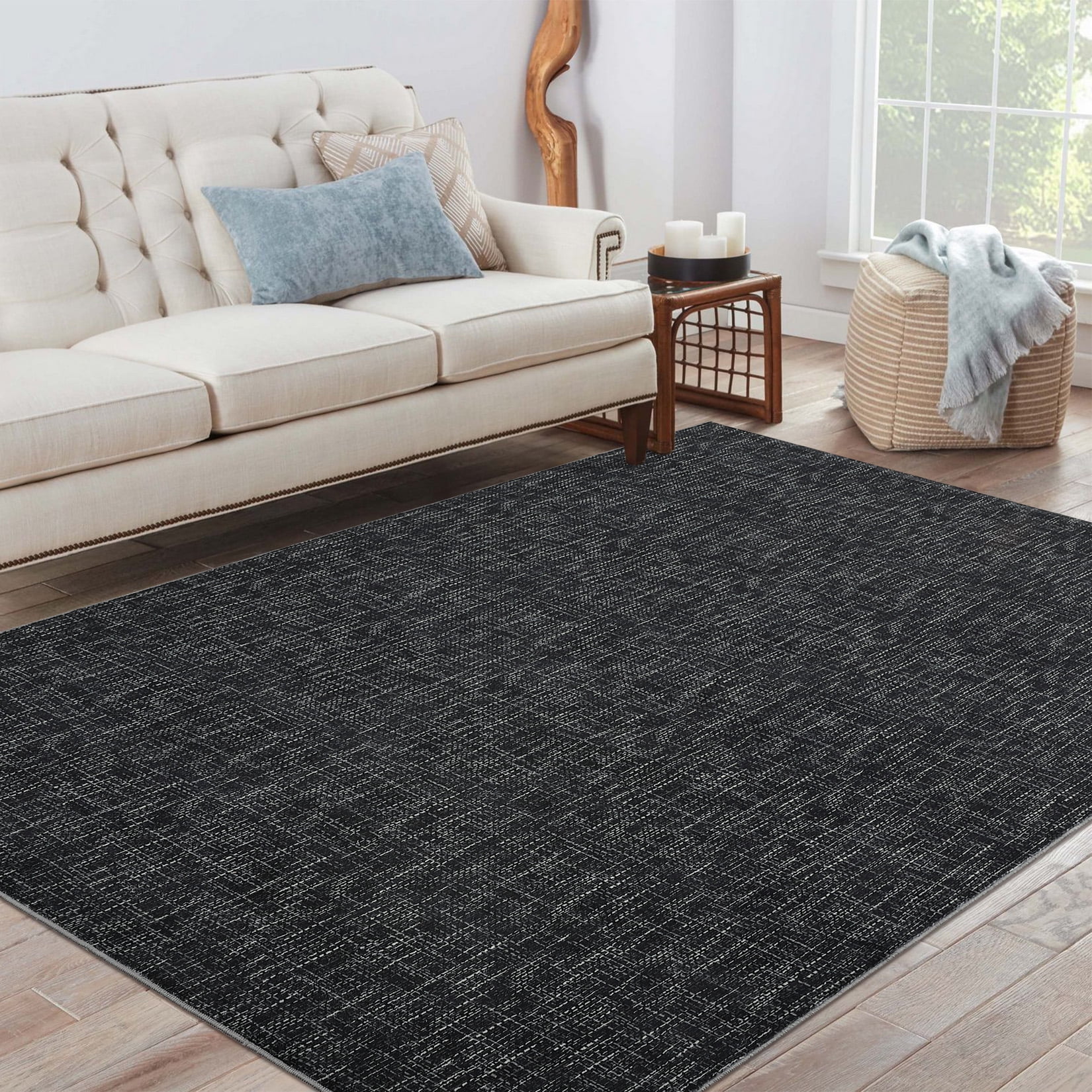 Haperlare Modern Abstract Solid Black Area Rugs for Kitchen Machine ...