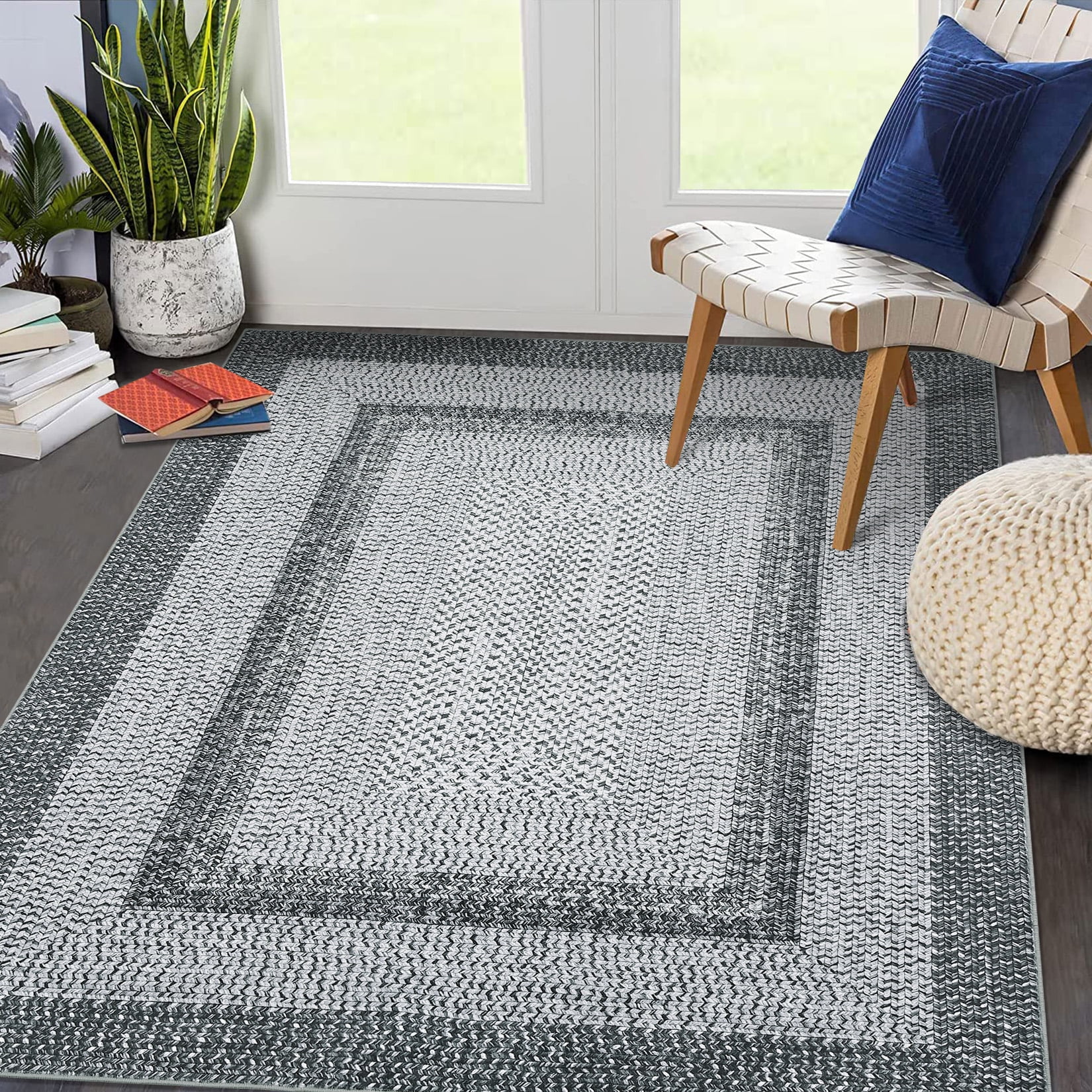 Haperlare Braided Print Area Rugs for Living Room Washable Soft Indoor ...
