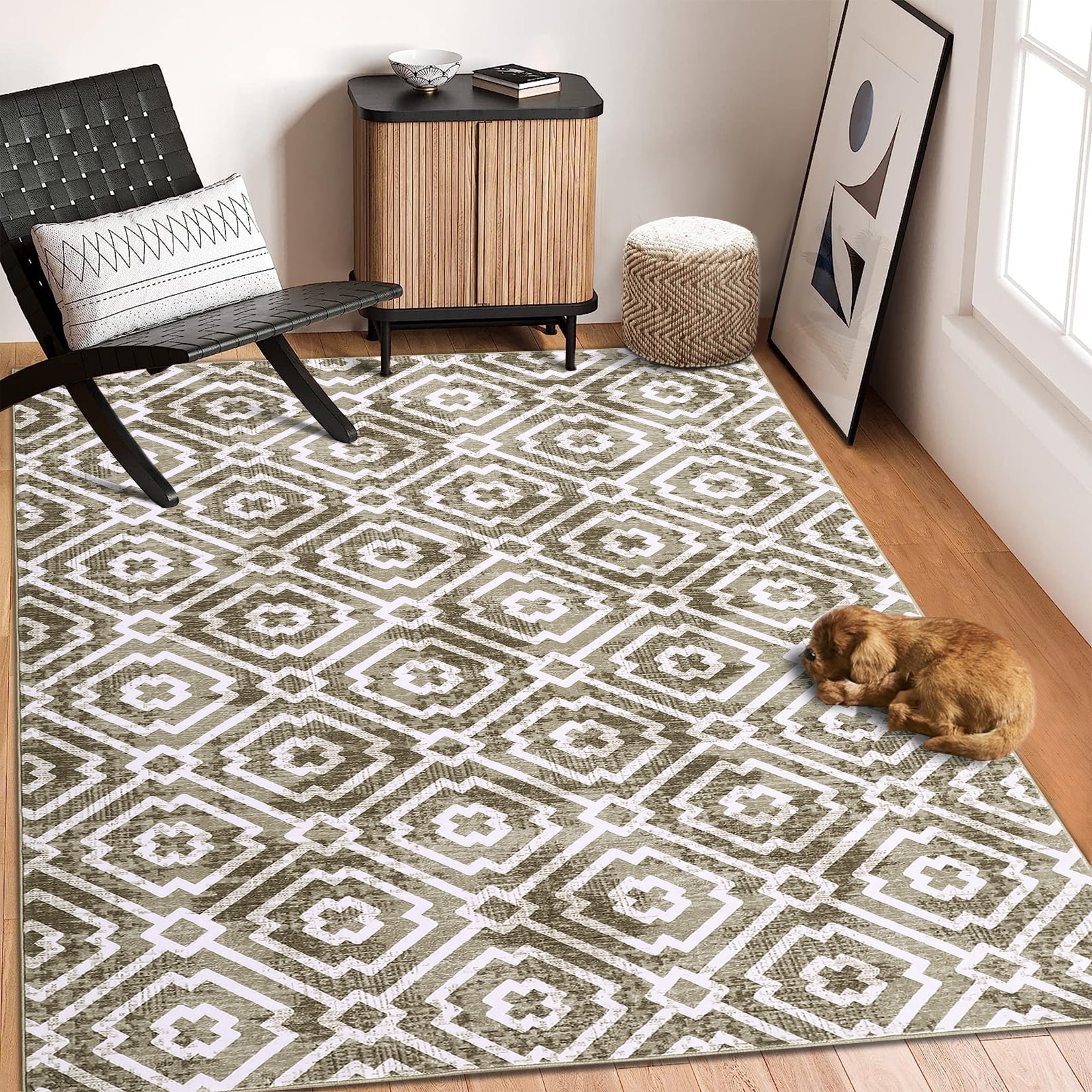Haperlare Modern Geometric Area Rug 4 x 6 Washable Rugs with Non Slip ...