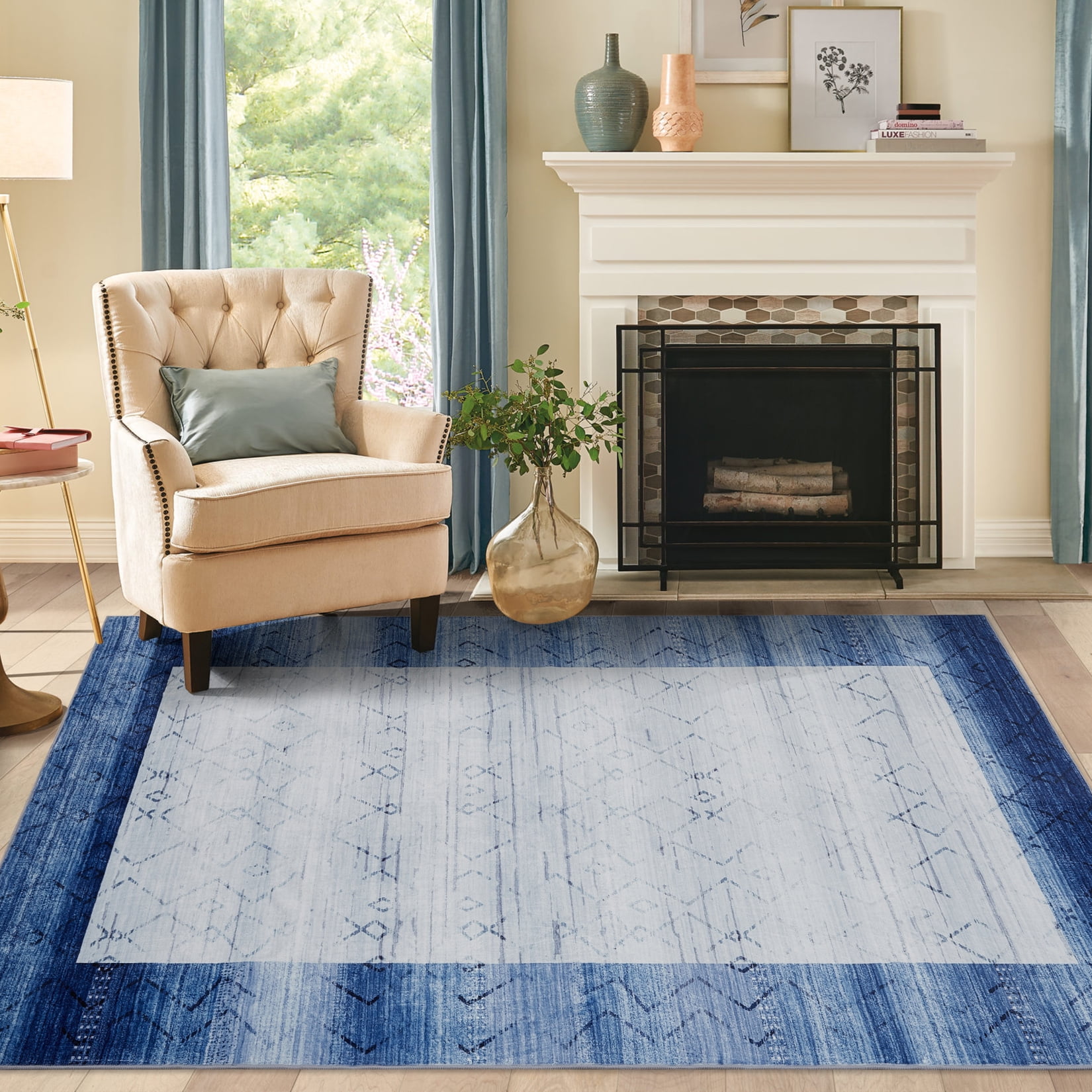 Haperlare Modern Geometric Bordered Rug 5 x 7.5 Ft Contemporary Non ...