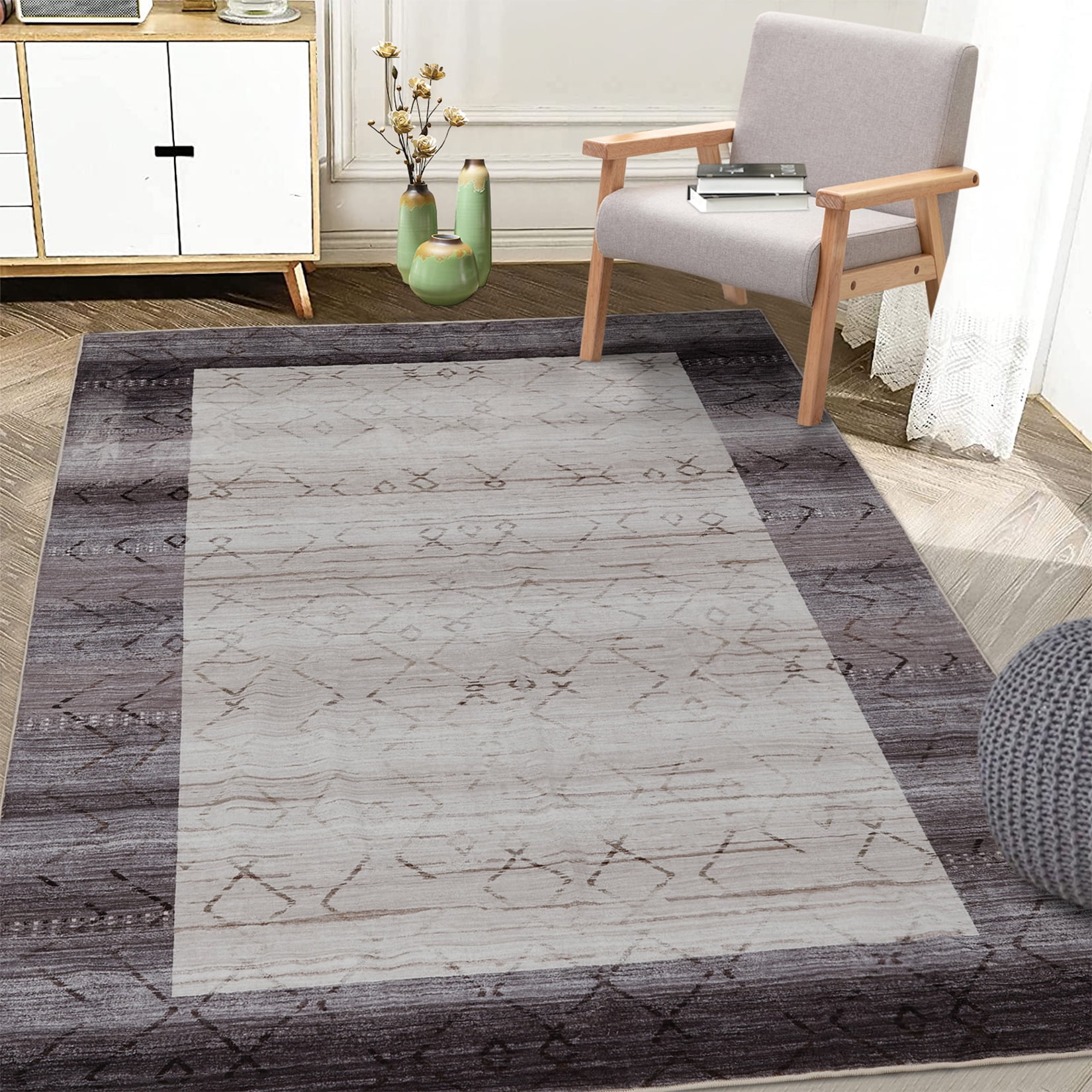 Haperlare Modern Geometric Bordered Rug 5 x 7.5 Ft Contemporary Non ...