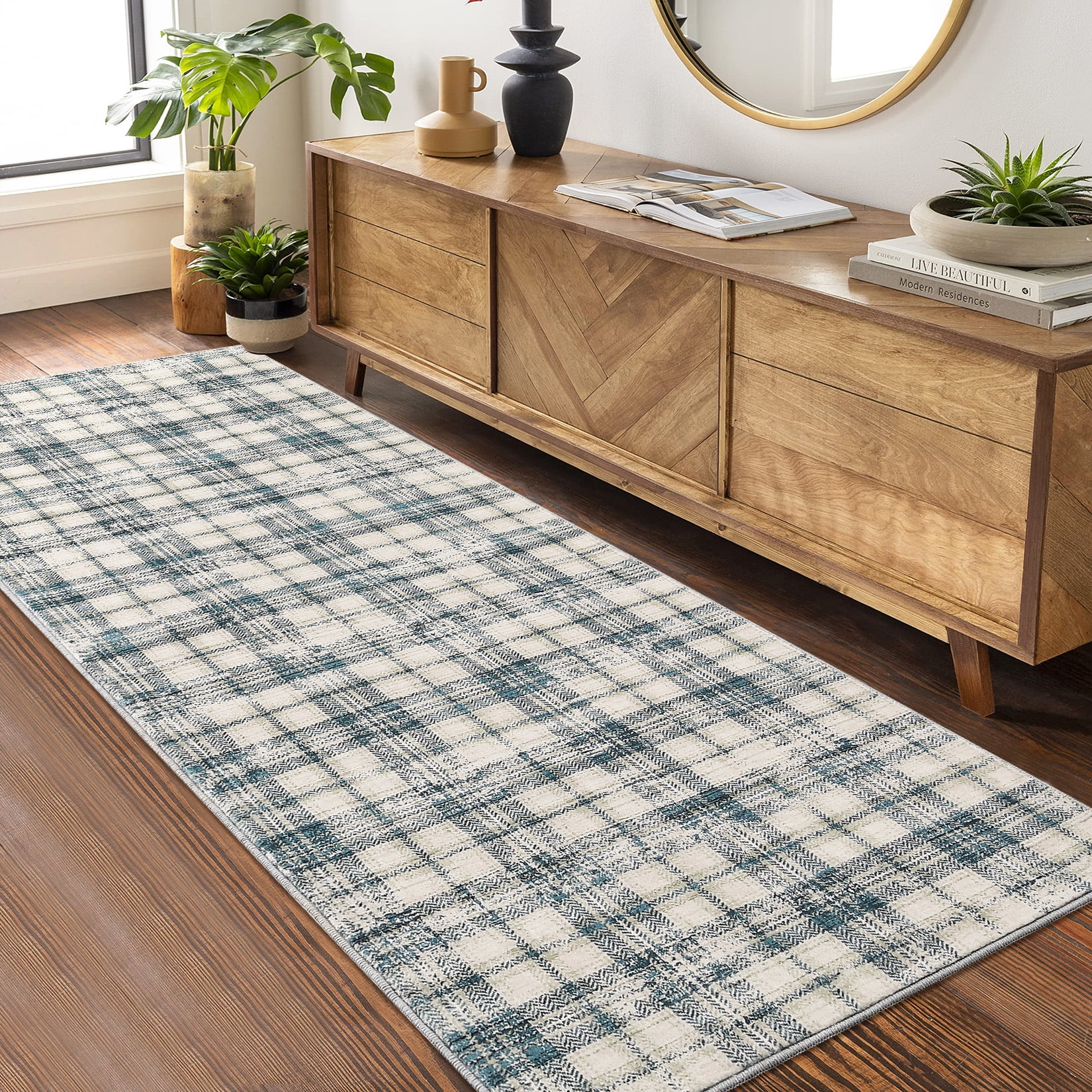 Haperlare Modern Runner Rug for Living Room Tartan Plaid Area Rug ...