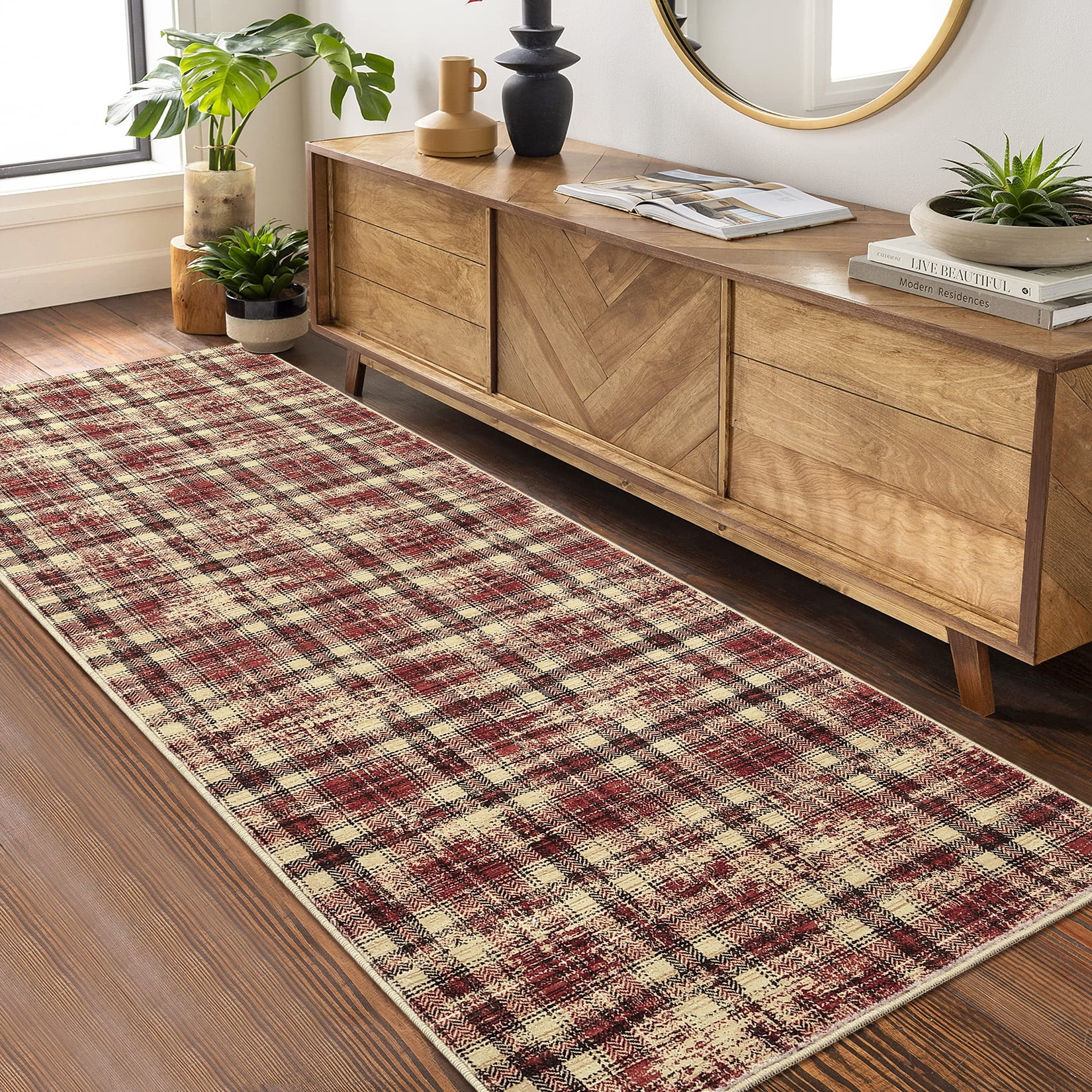 Haperlare Modern Runner Rug for Living Room Tartan Plaid Area Rug ...