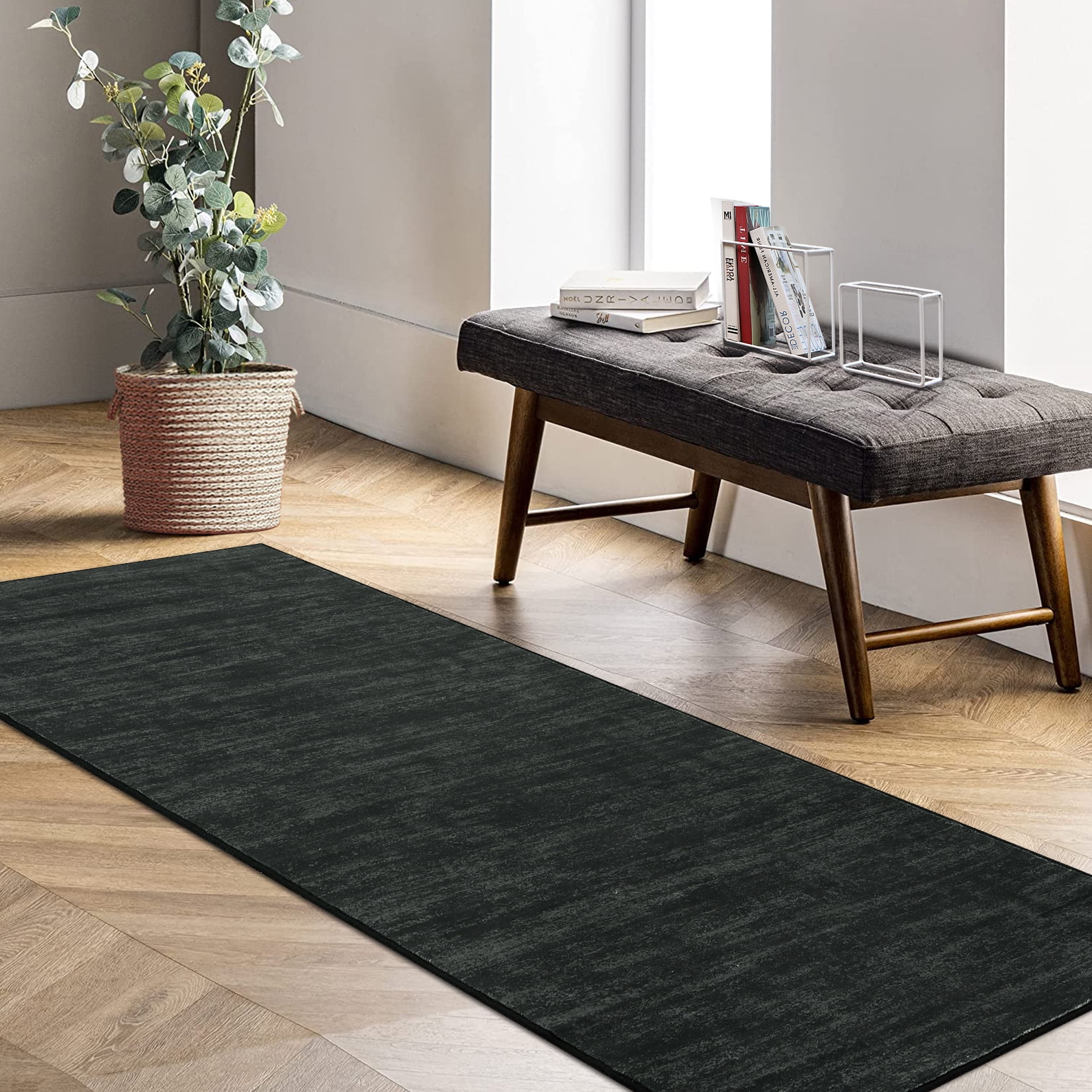 Haperlare Modern Textured Rugs Solid Black Runner Rugs for Hallway ...