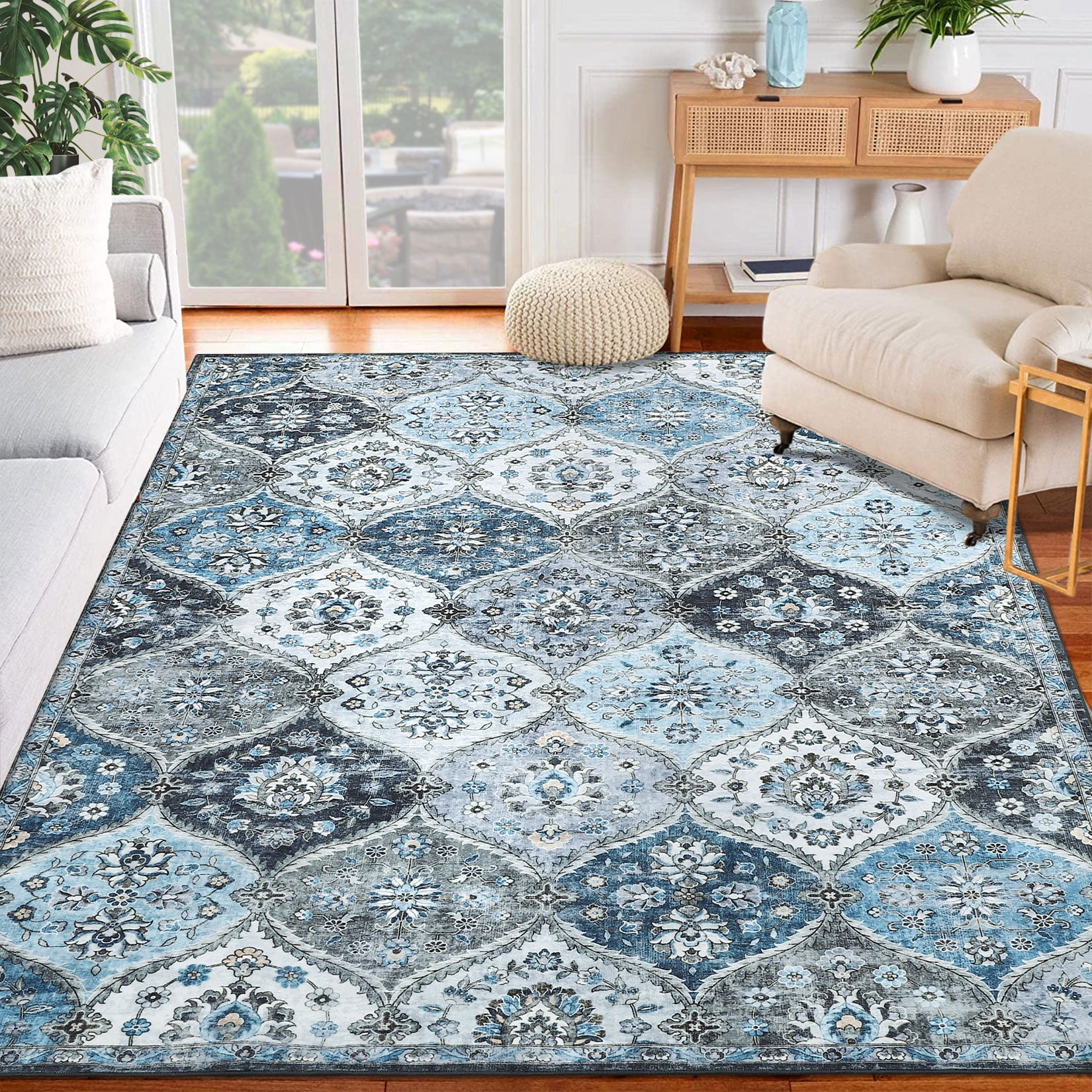 Haperlare Moroccan Trellis Distressed Area Rugs Stain Resistant Non ...