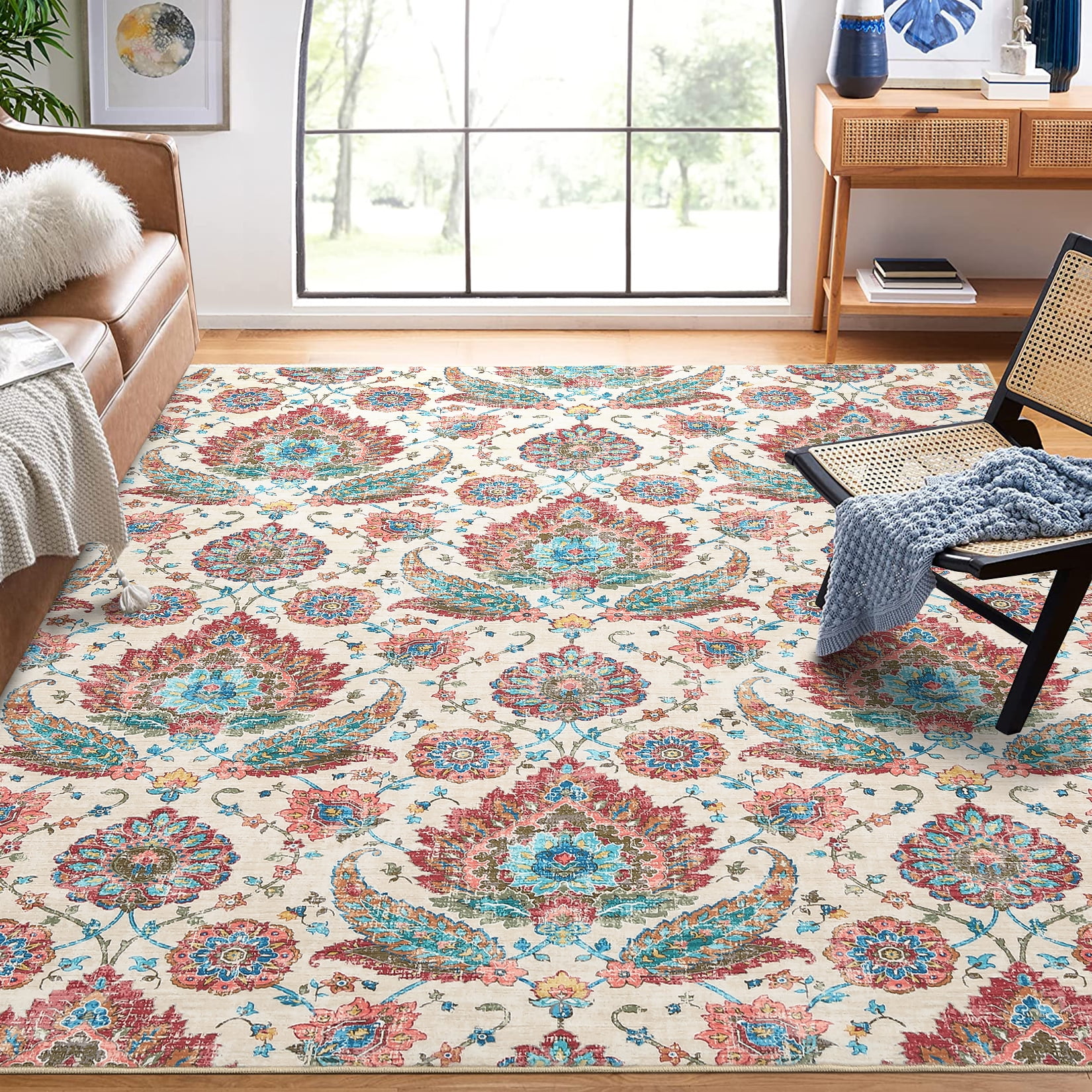 Haperlare Oriental Boho Floral Area Rugs 5'x7' Soft Non Slip Rugs for ...