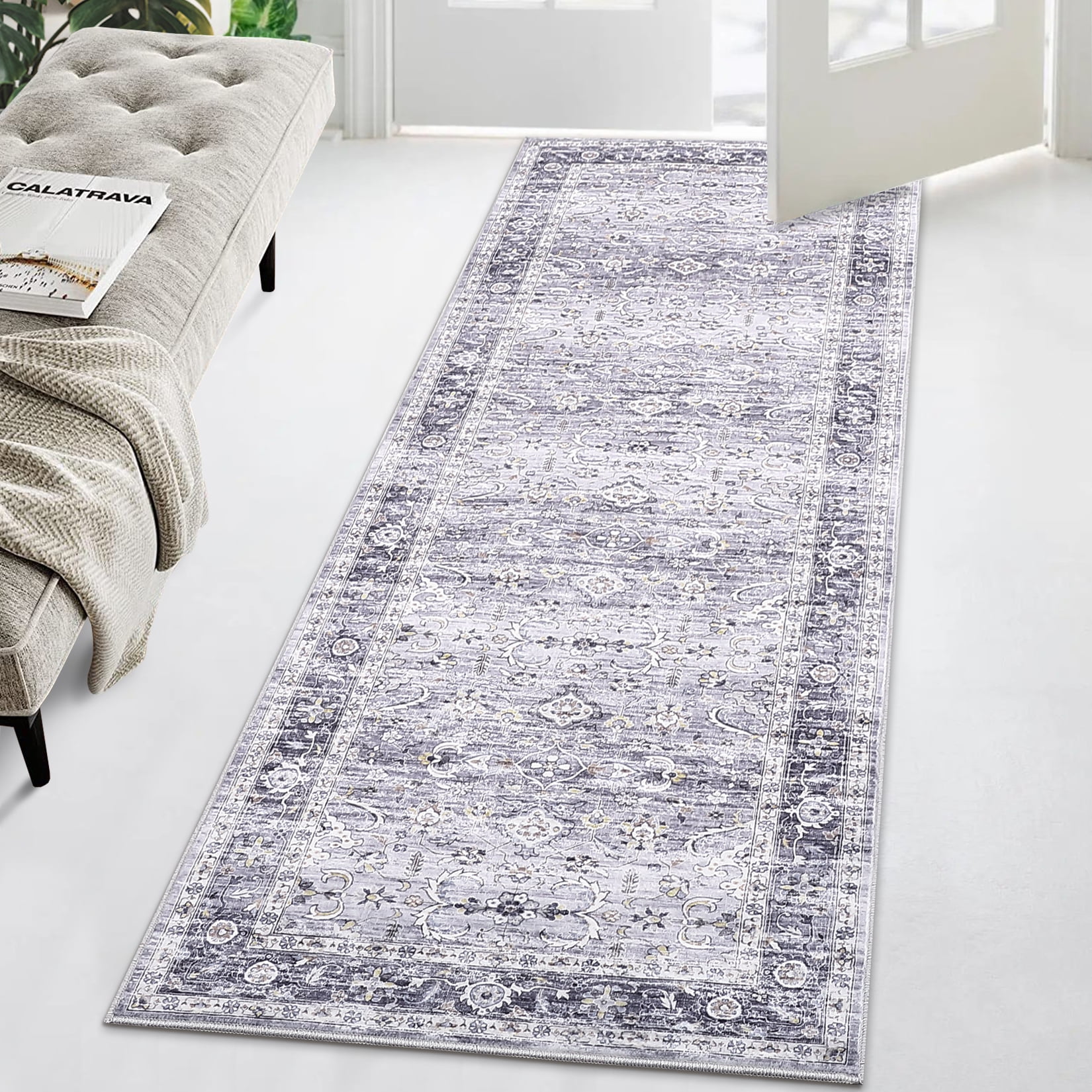 Haperlare Oriental Boho Floral Runner Rugs Machine Washable Non Slip ...