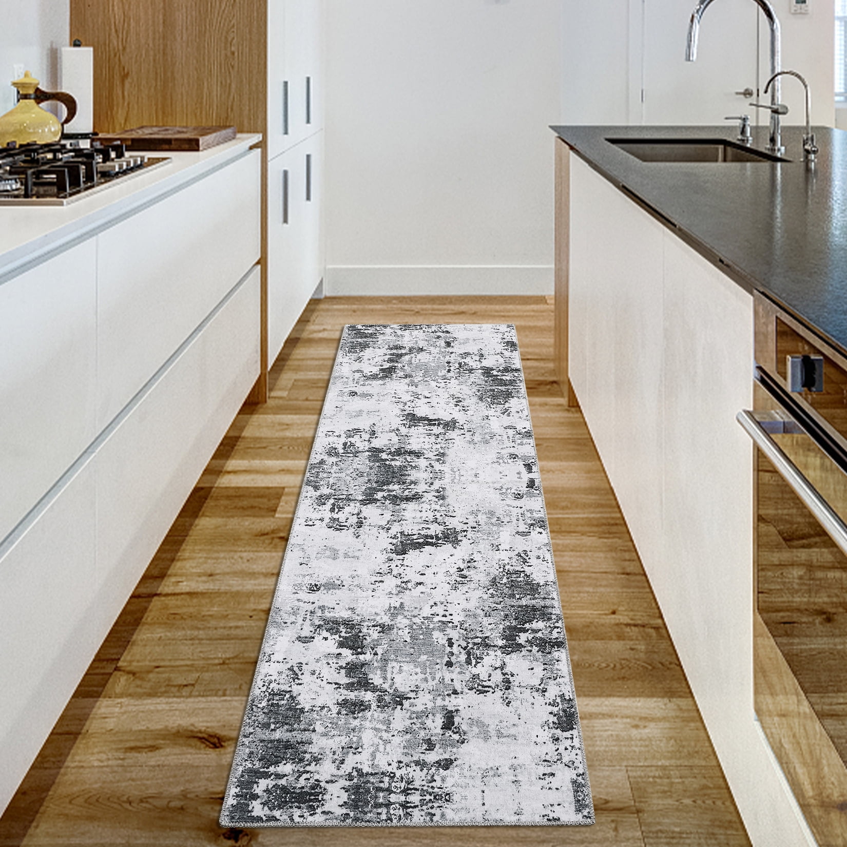 Haperlare Runner Rug, 2x8 Gray Modern Abstract Hallway Rug, Low Pile ...