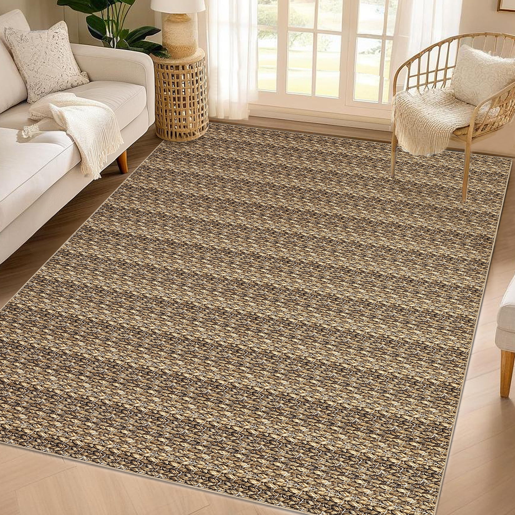 Haperlare Solid Brown Braided Area Rugs for Kitchen Family Room 8'x10 ...