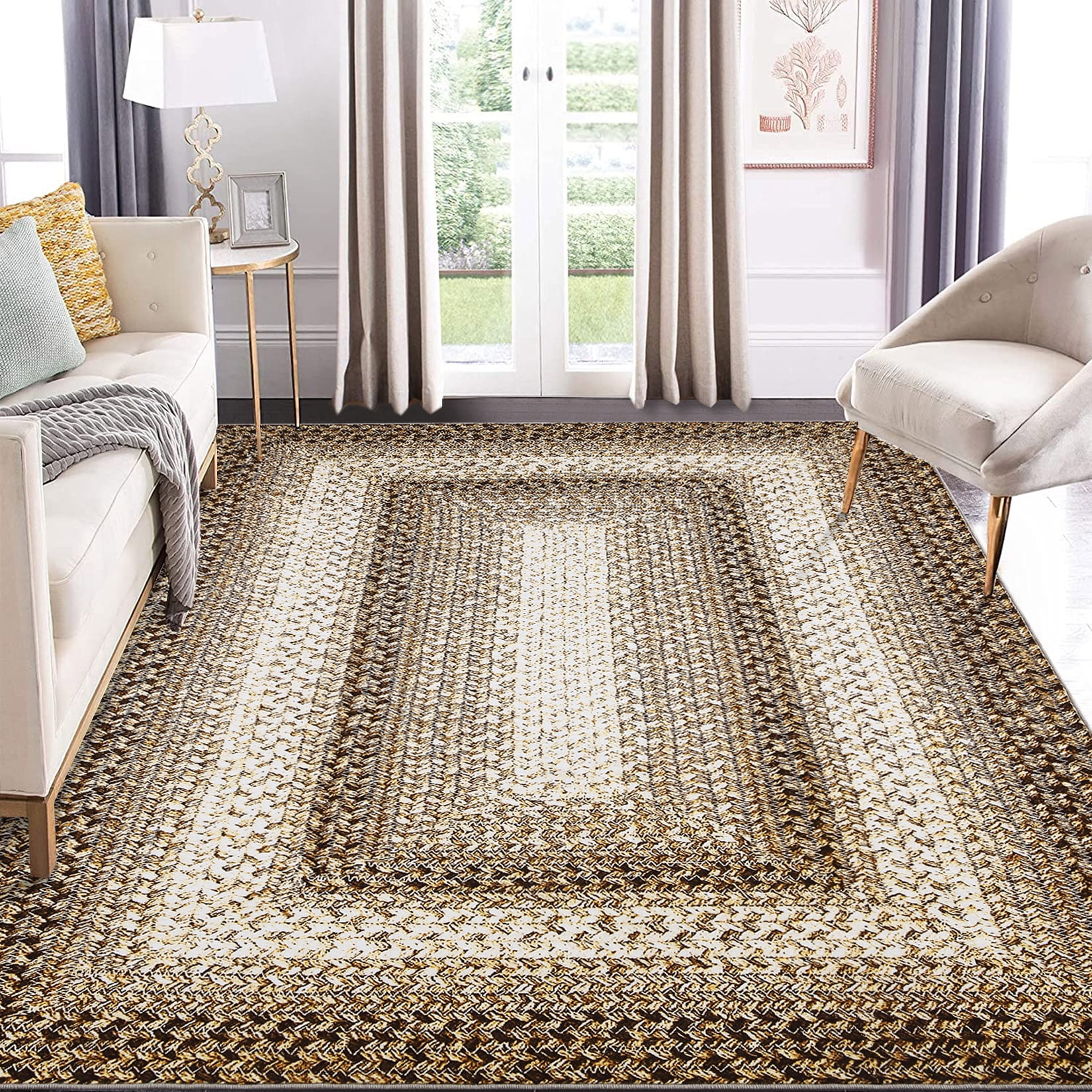 Haperlare Vintage Braided Area Rug Washable Rug Boho Geometric Print ...