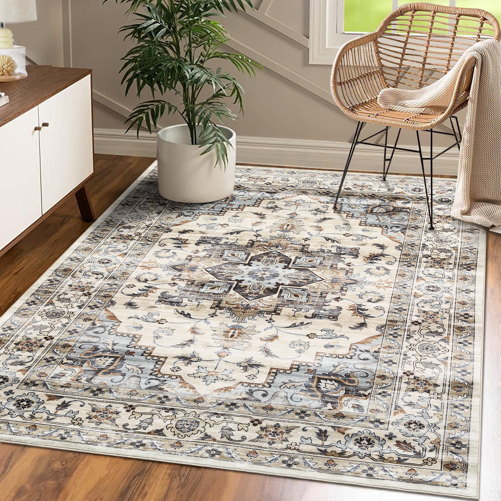 Haperlare Vintage Floral Washable Area Rugs for Living Room Low Pile ...