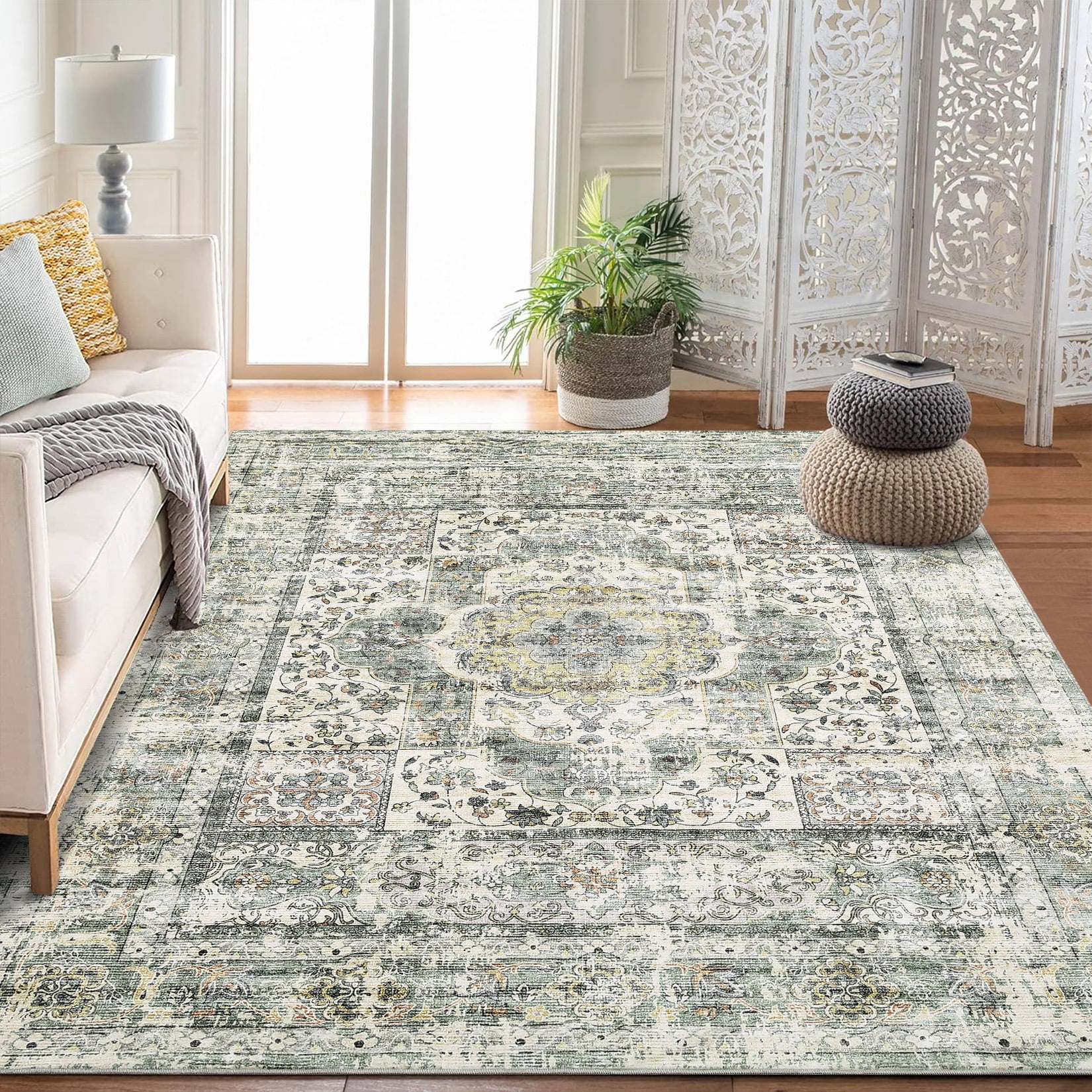 Haperlare Vintage Medallion Distressed Area Rugs Washable Soft Non ...