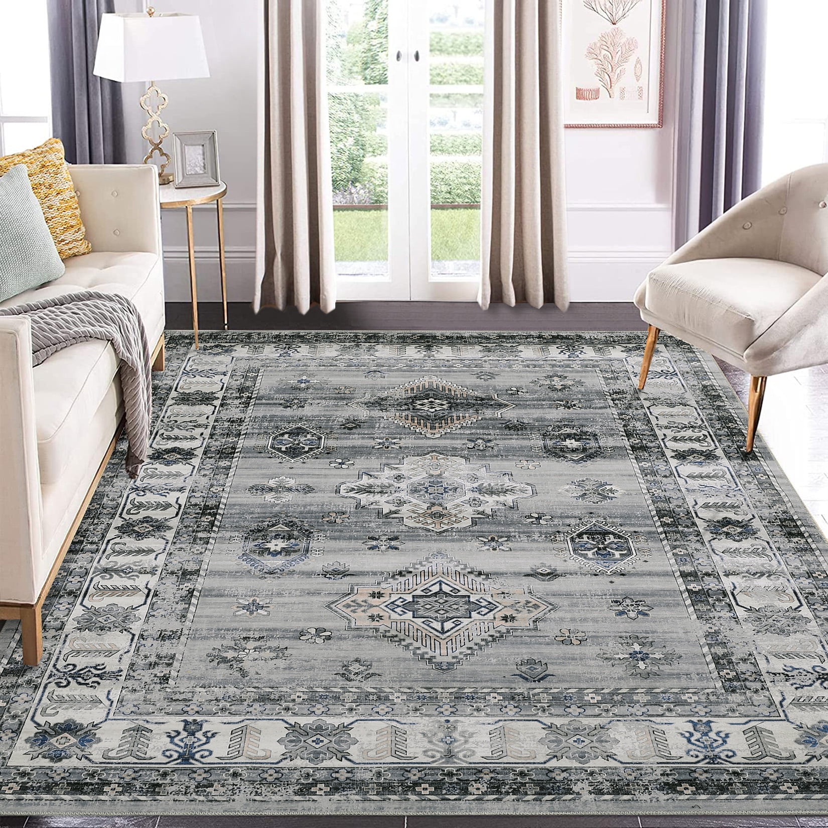 Haperlare Vintage Rug Washable Stain Resistant Floor Carpet Boho Accent ...