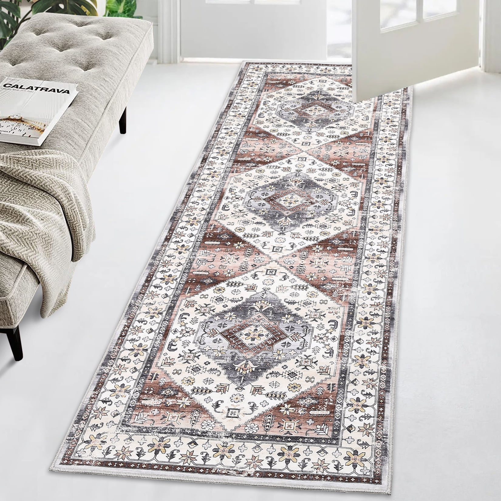 Haperlare Vintage Washable Runner Rugs Bohemian Low Pile Soft Runner ...