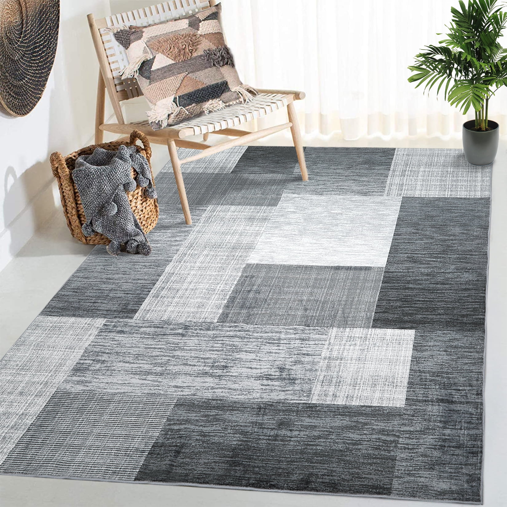 Haperlare Washable Area Rug 5' x 7' Modern Tile Trellis Floorcover ...