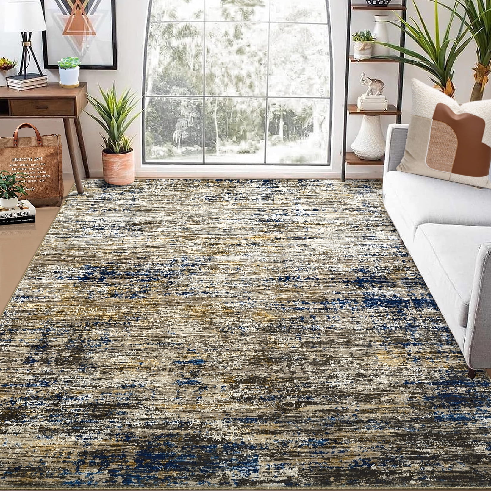 Haperlare Washable Rugs for Living Room Abstract Modern Low Pile Soft ...