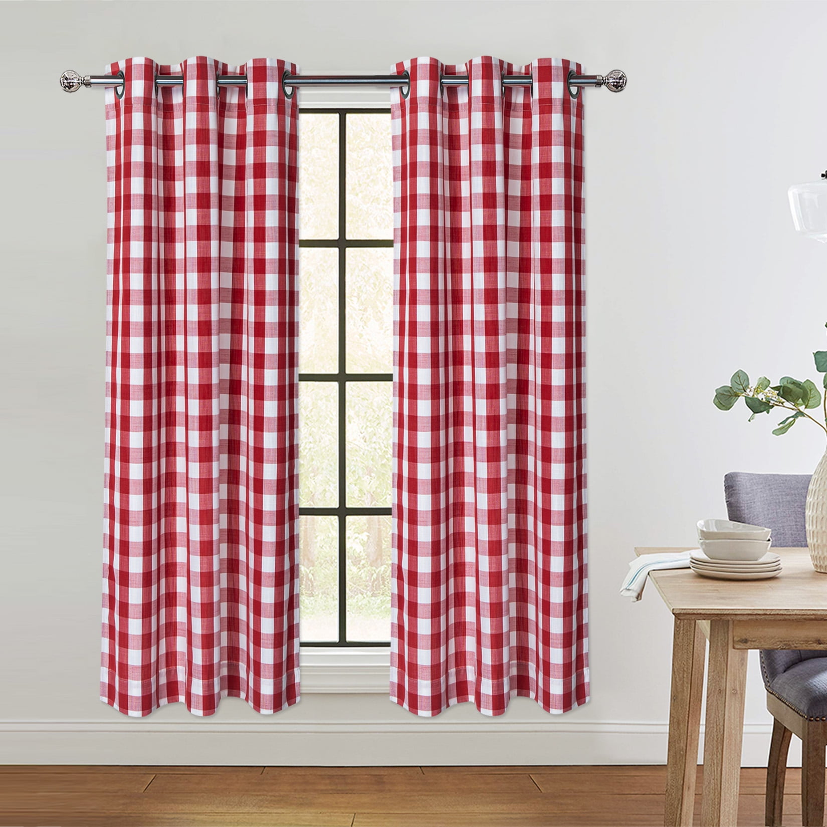 Haperlare Window Curtain 37"W x 72"L Farmhouse Plaid Light Filtering ...