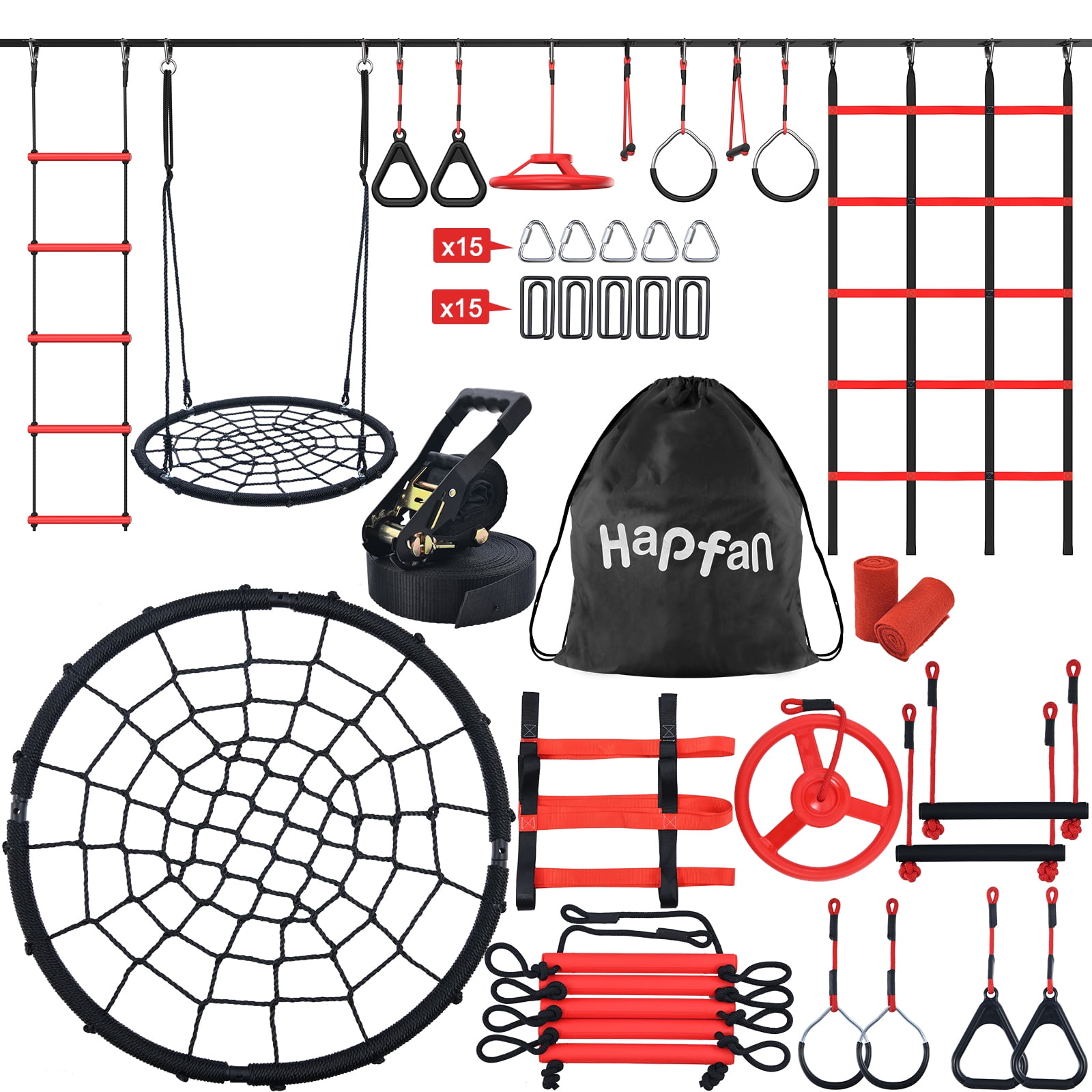 Hapfan 50ft Ninja Warrior Obstacle Course for Kids with Web Swing ...