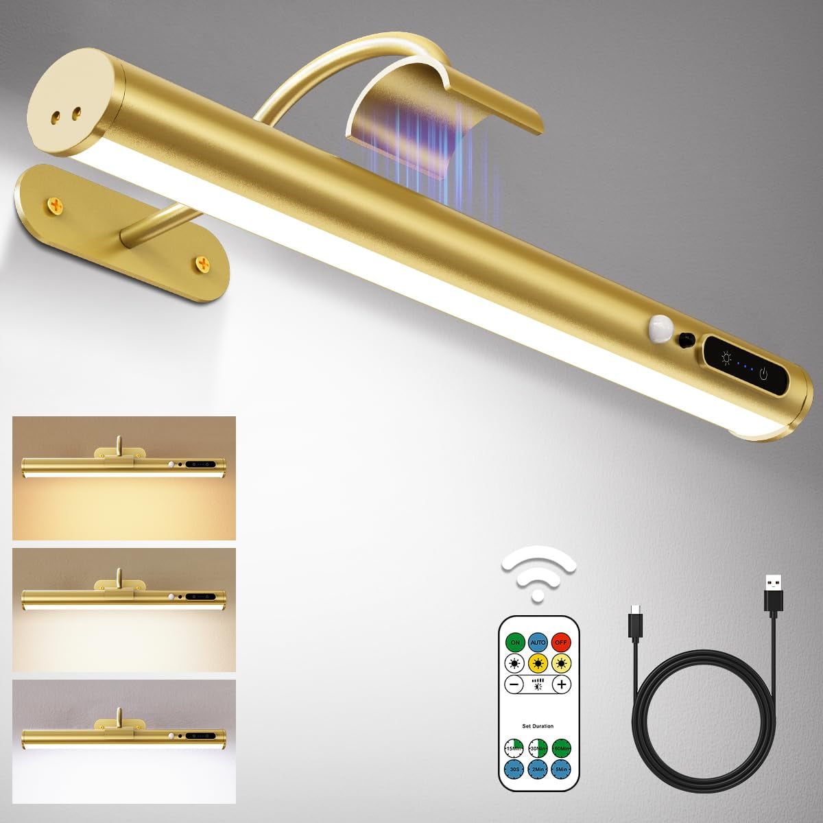 Hapfish Motion Sensor Battery Operated Wall Sconce, Wireless Lights for ...