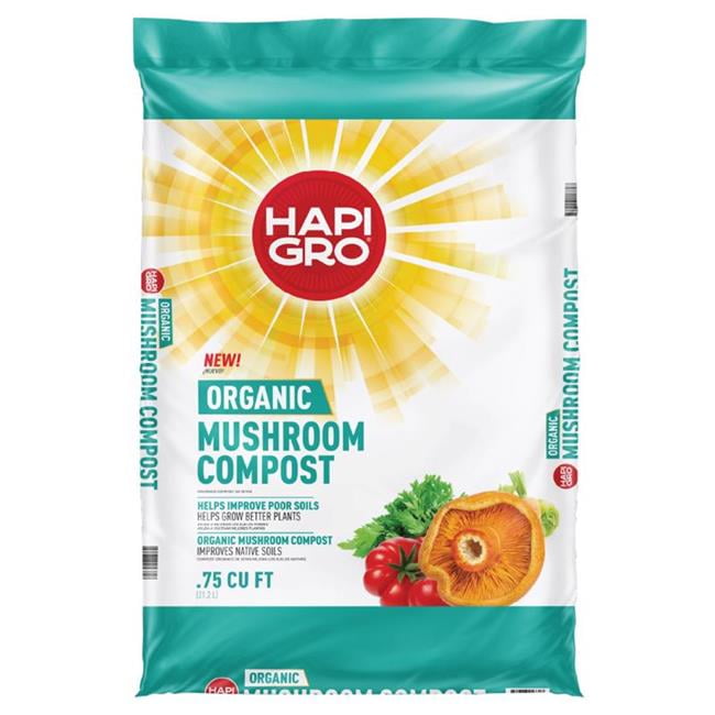 HAPI-GRO Organic Mushroom Compost, 0.75 Cu Ft Bag, Seasonal Garden Soil ...