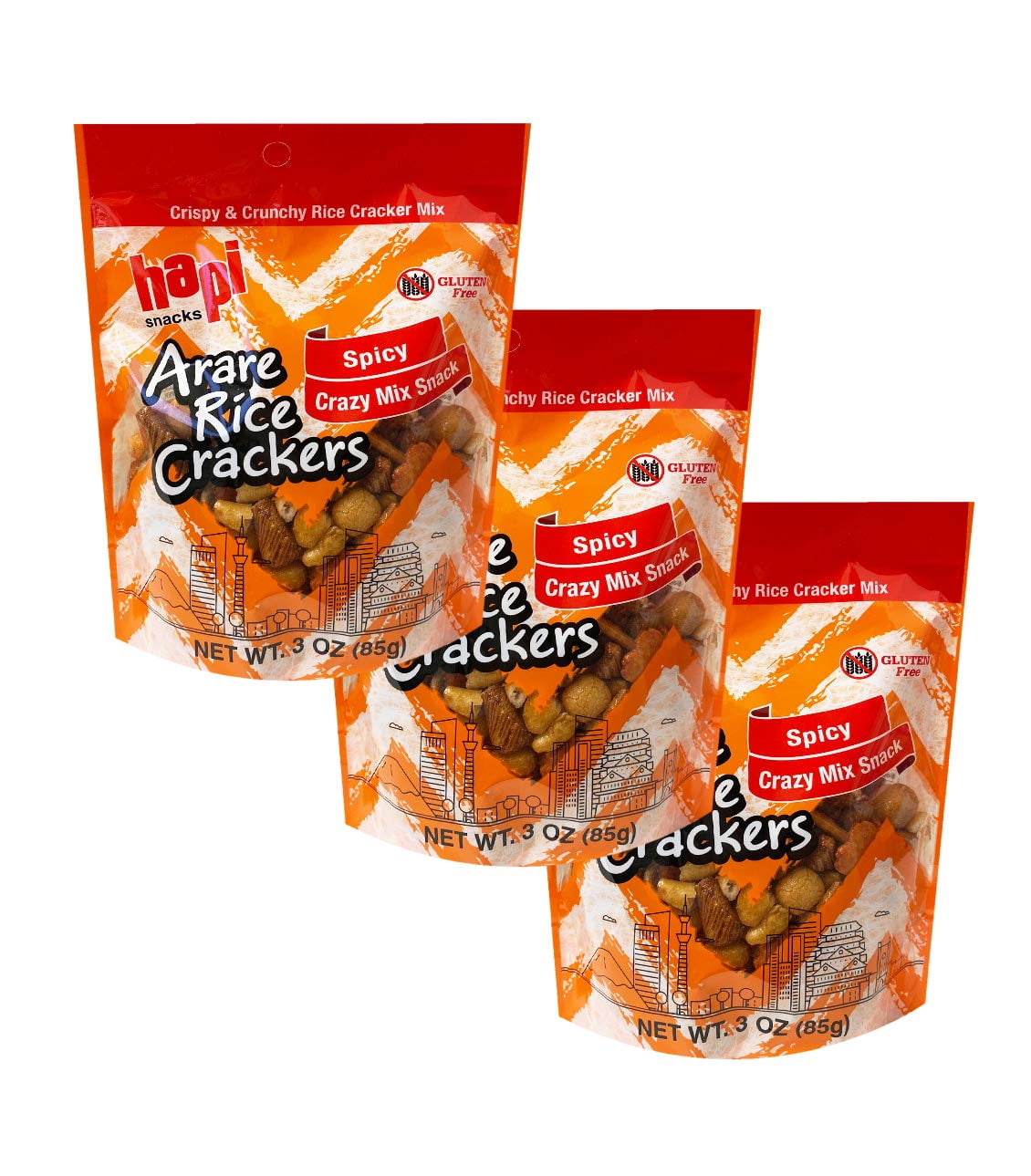 Hapi New Gluten Free Crispy HYZ01 & Crunchy Rice Cracker Mix 3oz, 3 ...