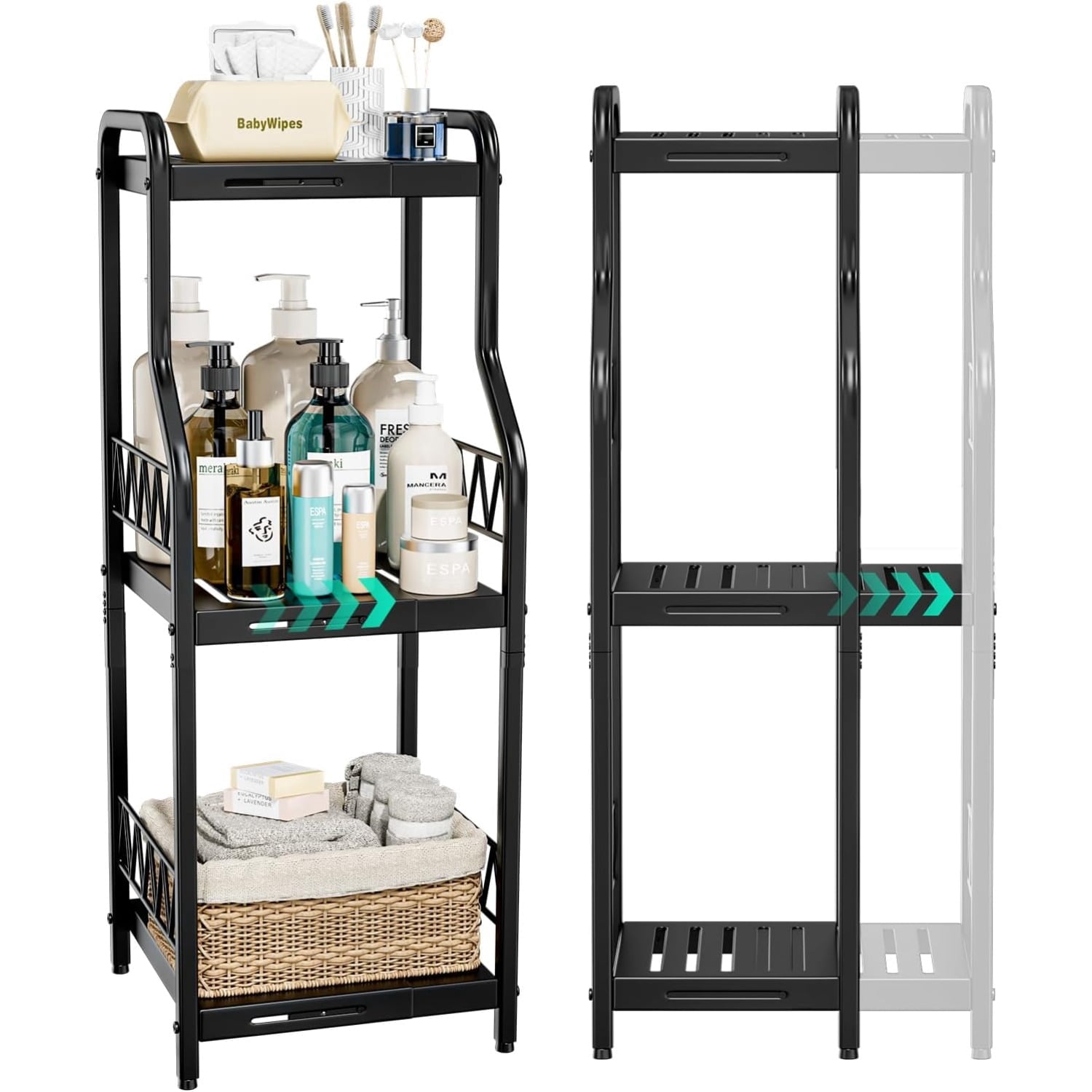 LEFEE 3 Tier Expandable Storage Shelf - Slim Free Standing Metal ...