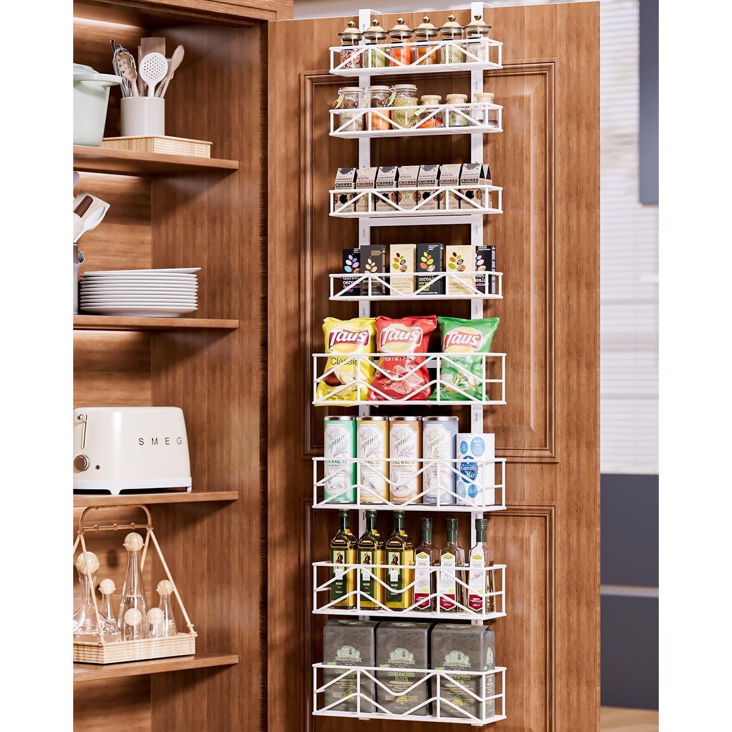 LEFEE 8 Tier Over Door Pantry Organizer - Adjustable Metal Over the ...