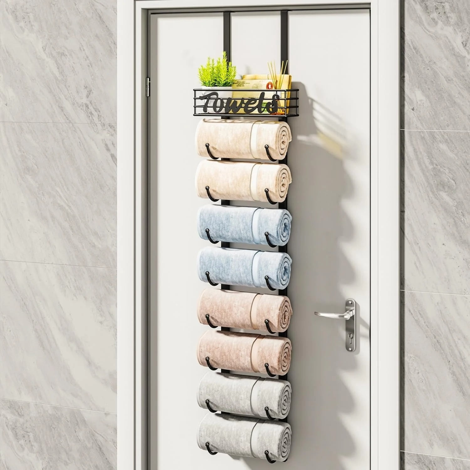 LEFEE 9-Tier Towel Racks- Rolled Towel Organizer Door Hanging Towel ...
