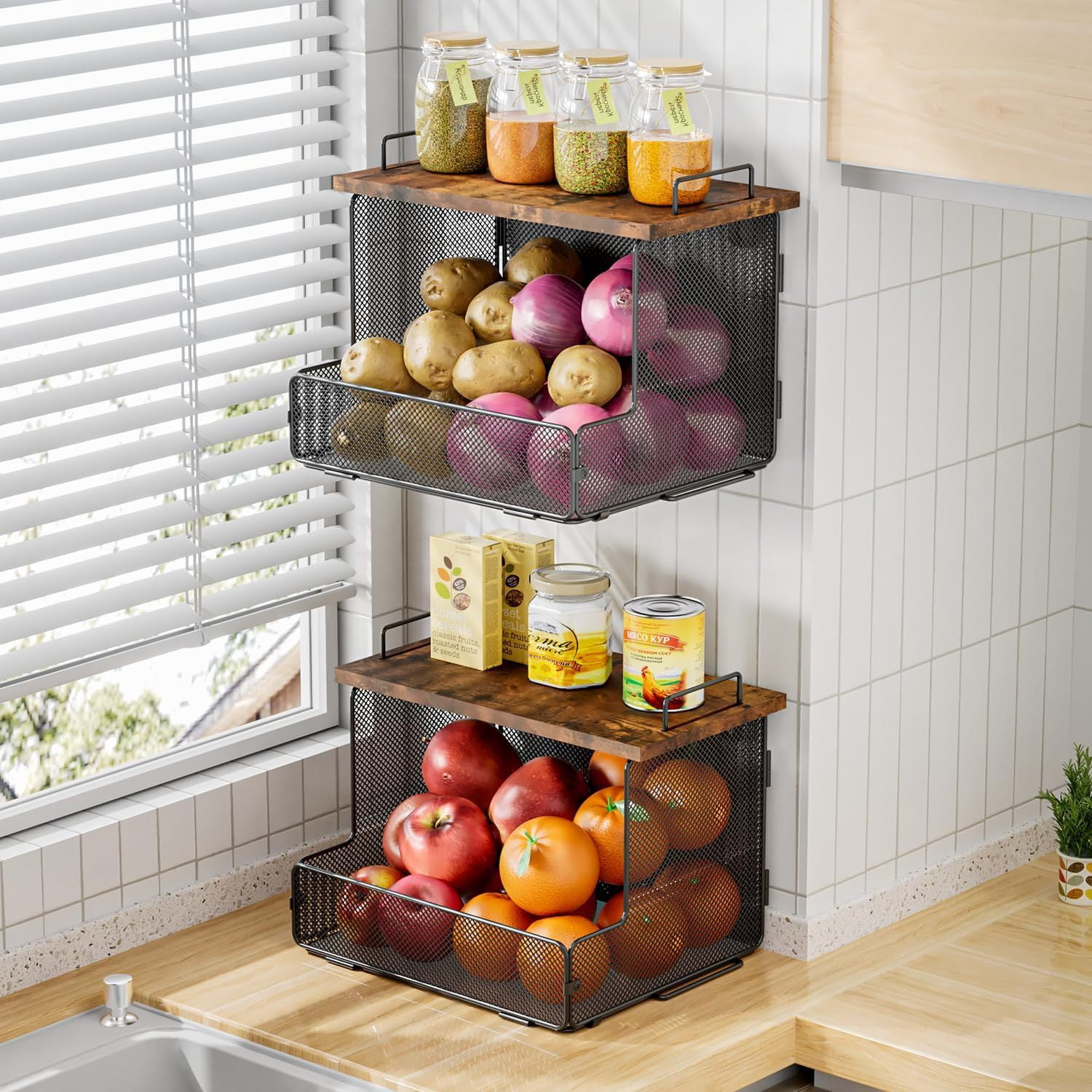 HapiRm Hanging Fruit Baskets Kitchen - Fruit and Vegetable Storage with ...