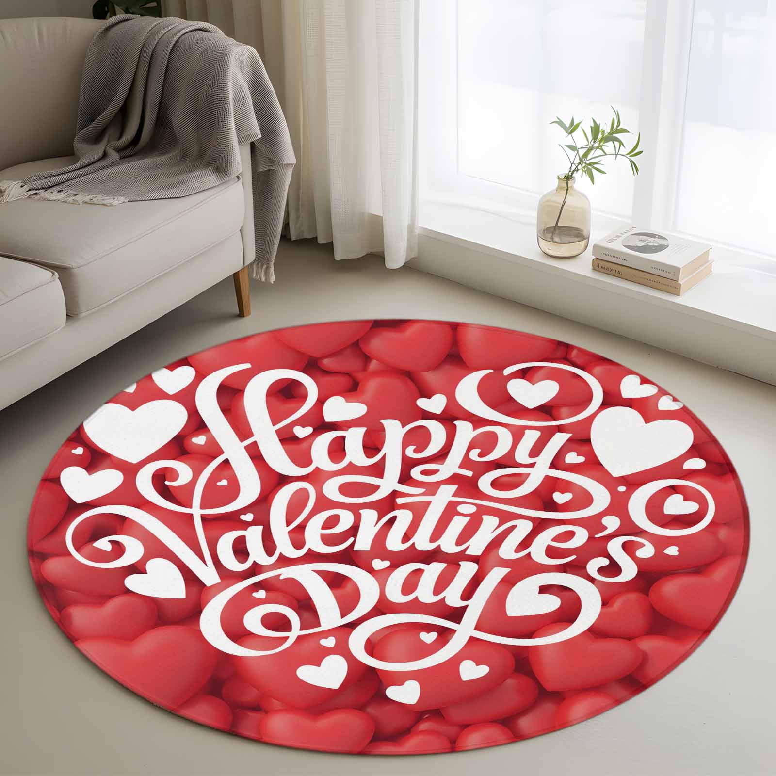 Happ Valentine's Day Round Rug 3.3ft Washable Circle Entryway Rugs Non ...