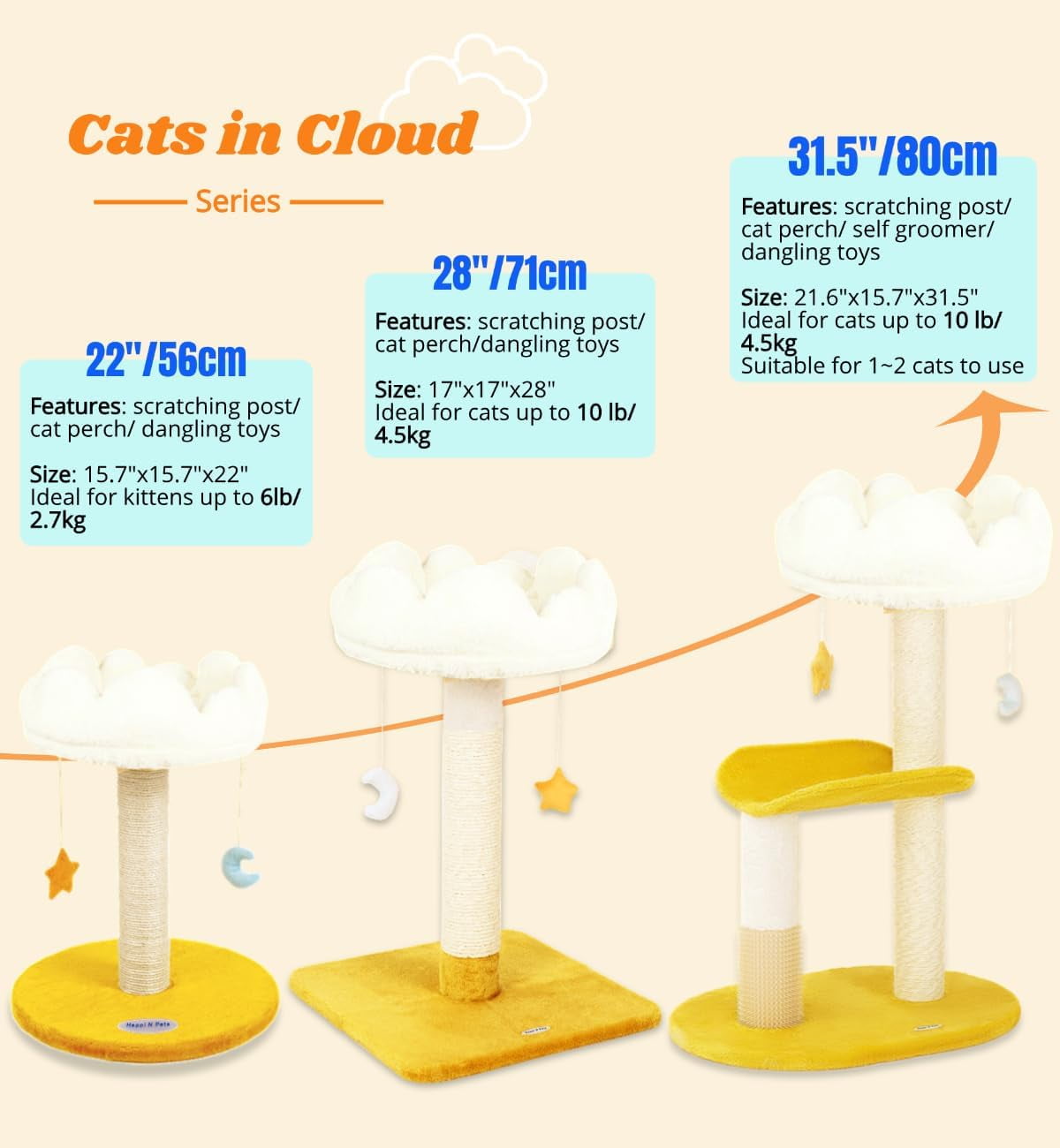 Happi N Pets Cloud Tree | Scratching Post with Bed | Small Tree for Kittens | Scratch Post with ...