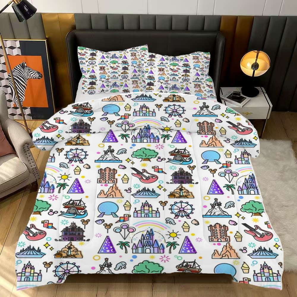 Happiest Place On Earth Collection Comforter Set Full Size Bedding Set For Travl Bedroom Decor ...