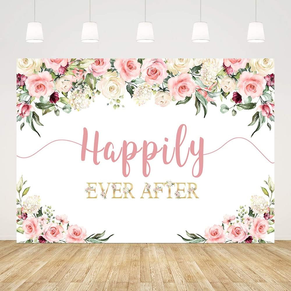 Happily Ever After Backdrop Wedding Pink Rose Gold Flowers Background ...