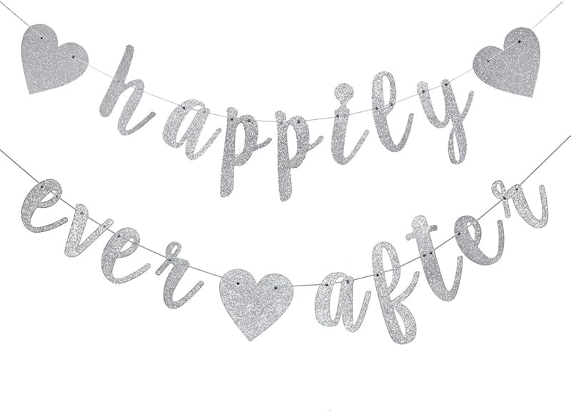 Happily Ever After Silver Glitter Bunting Banner, Engagement, Bridal ...