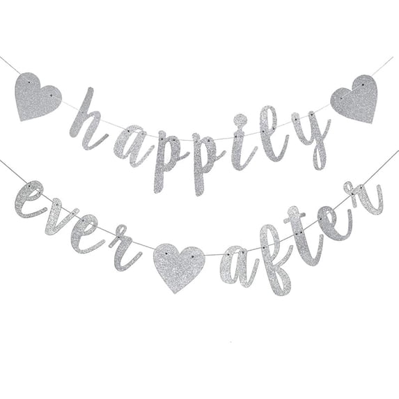 Happily Ever After Silver Glitter Bunting Banner, Engagement, Bridal ...