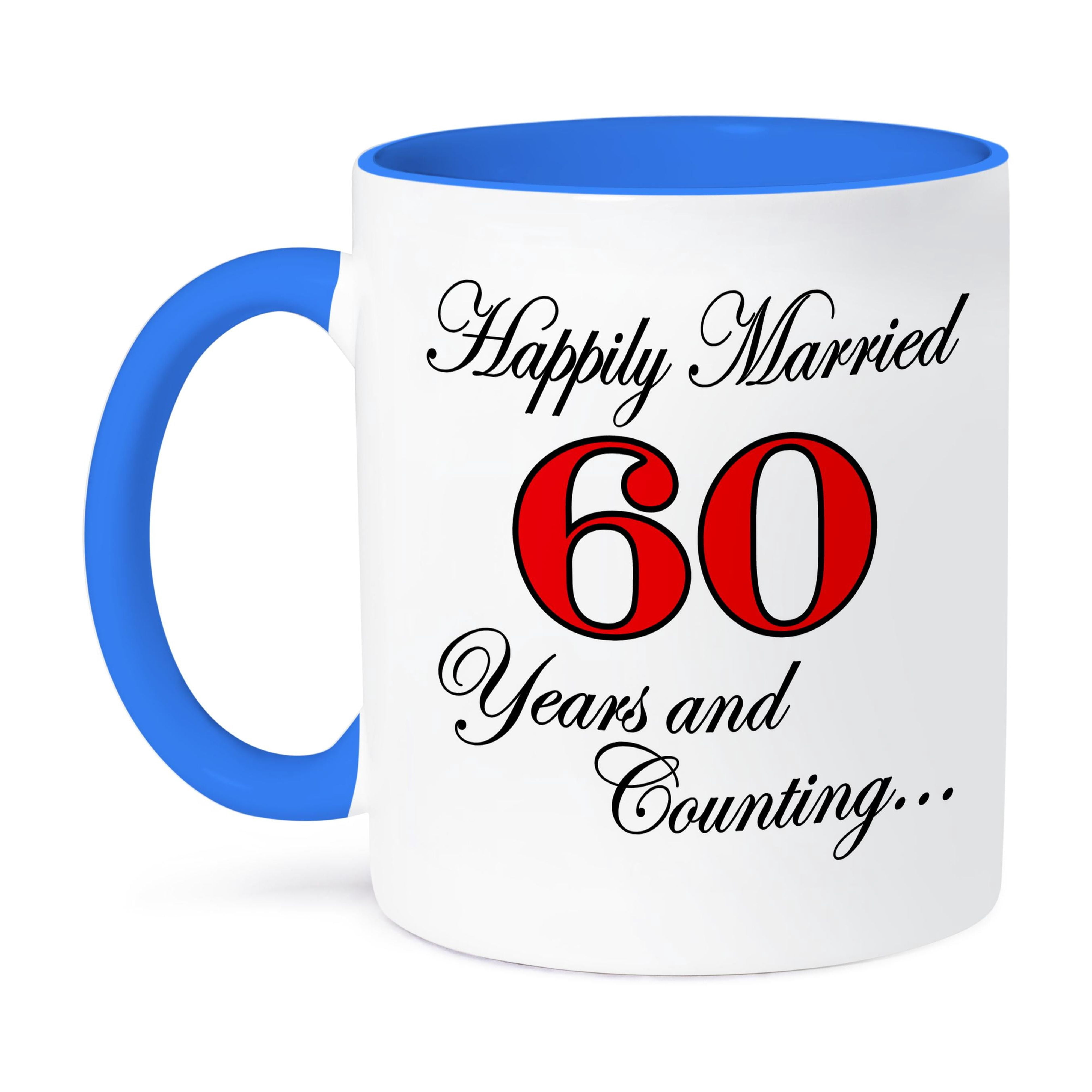 3dRose, Happily married 60 years and counting. Red., 15oz Two-Tone Blue ...