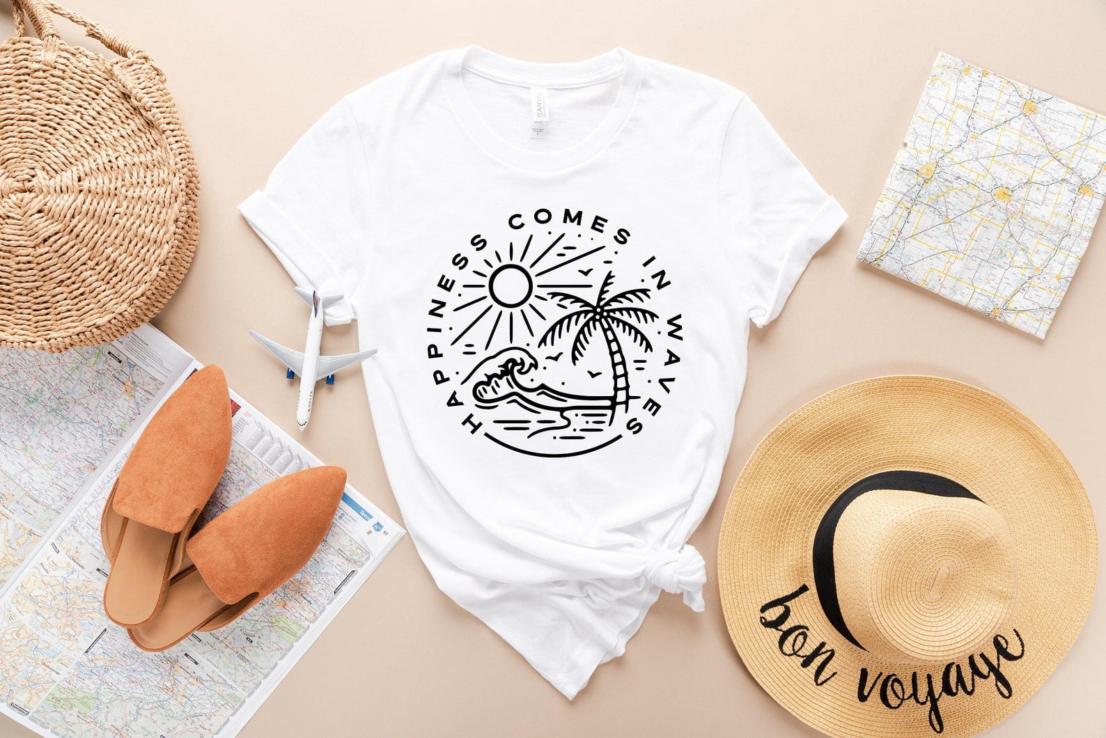 Happiness Comes in Waves Ocean Tee, Summer Vacation & Trip Shirt, Surf ...