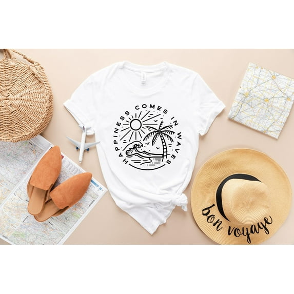 Happiness Comes in Waves Ocean Tee, Summer Vacation & Trip Shirt, Surf ...