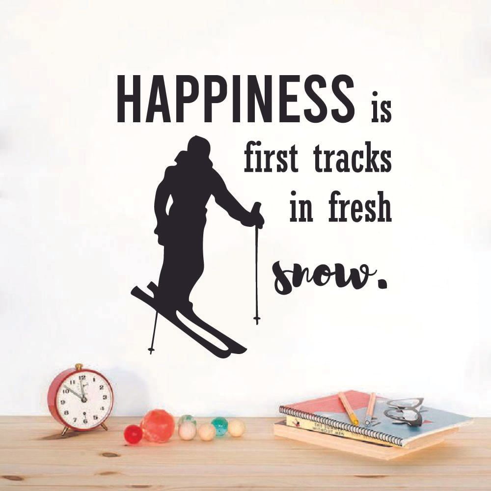 Happiness is First Tracks Skiing Ski Motivation Quote Wall Sticker Art ...